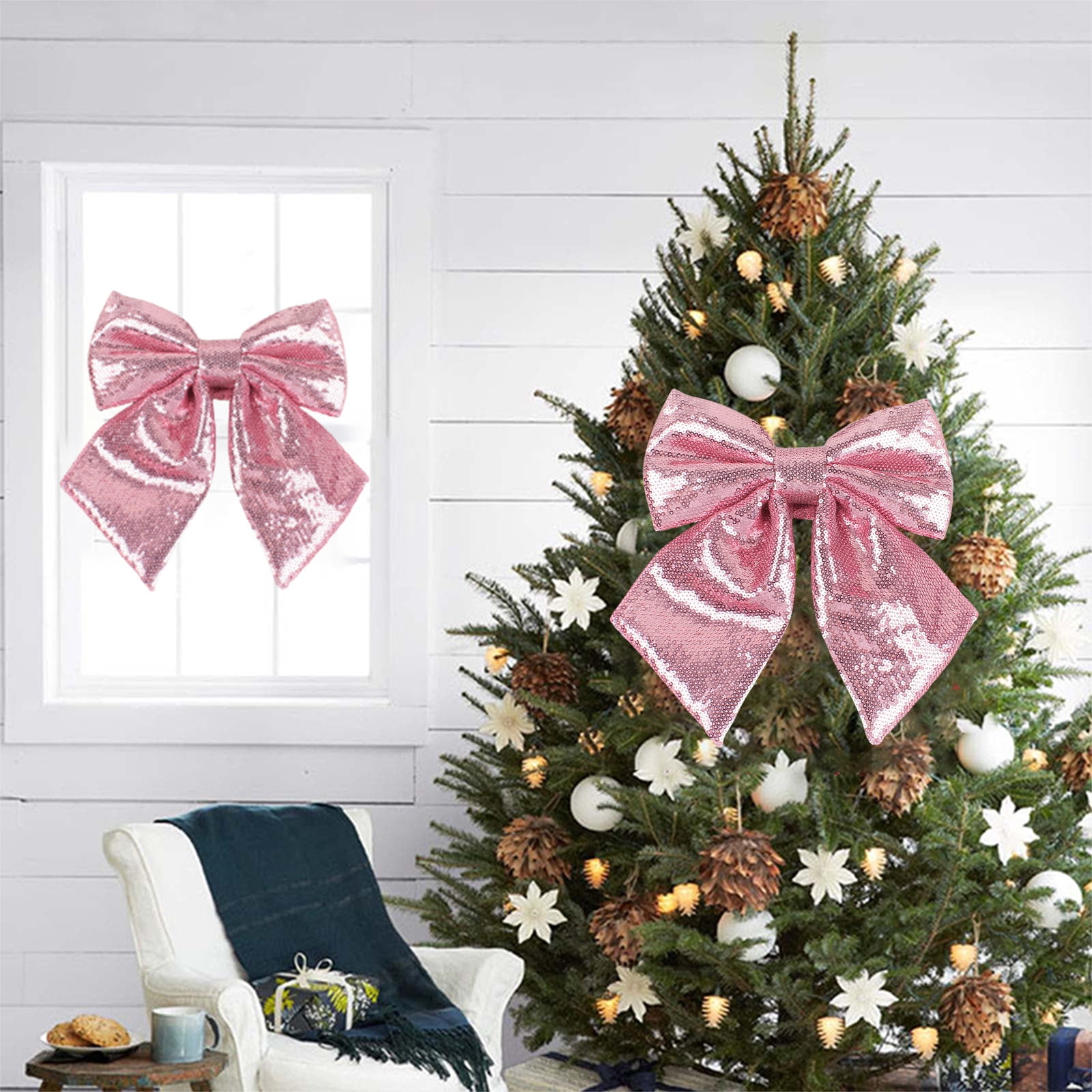 BGZLEU Pink Glitter Wired Ribbon Bows with Twist Tie 10" Premade ...