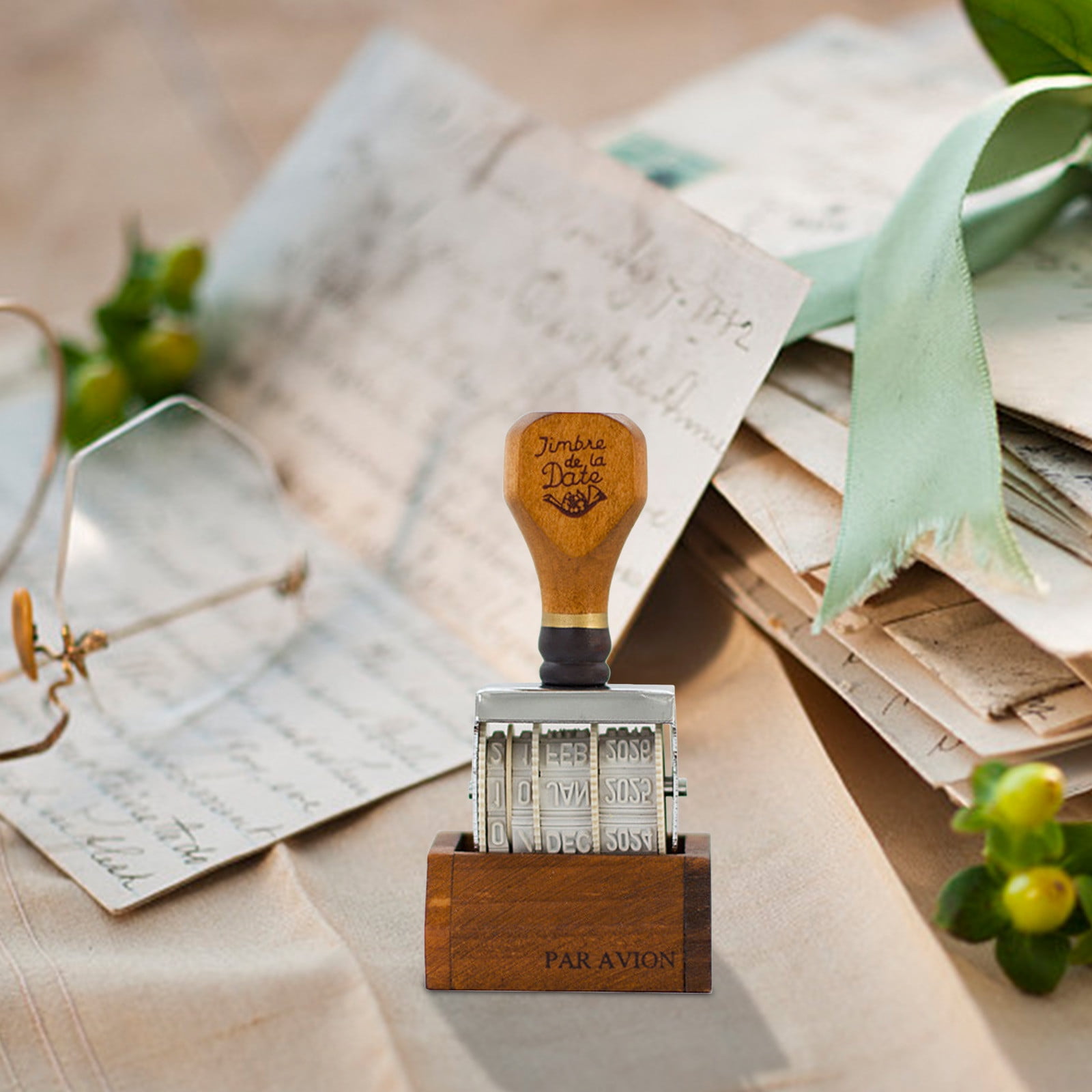 BGZLEU Retro Wooden Handle & Base Roller Date Stamp, Printy Date Stamp ...