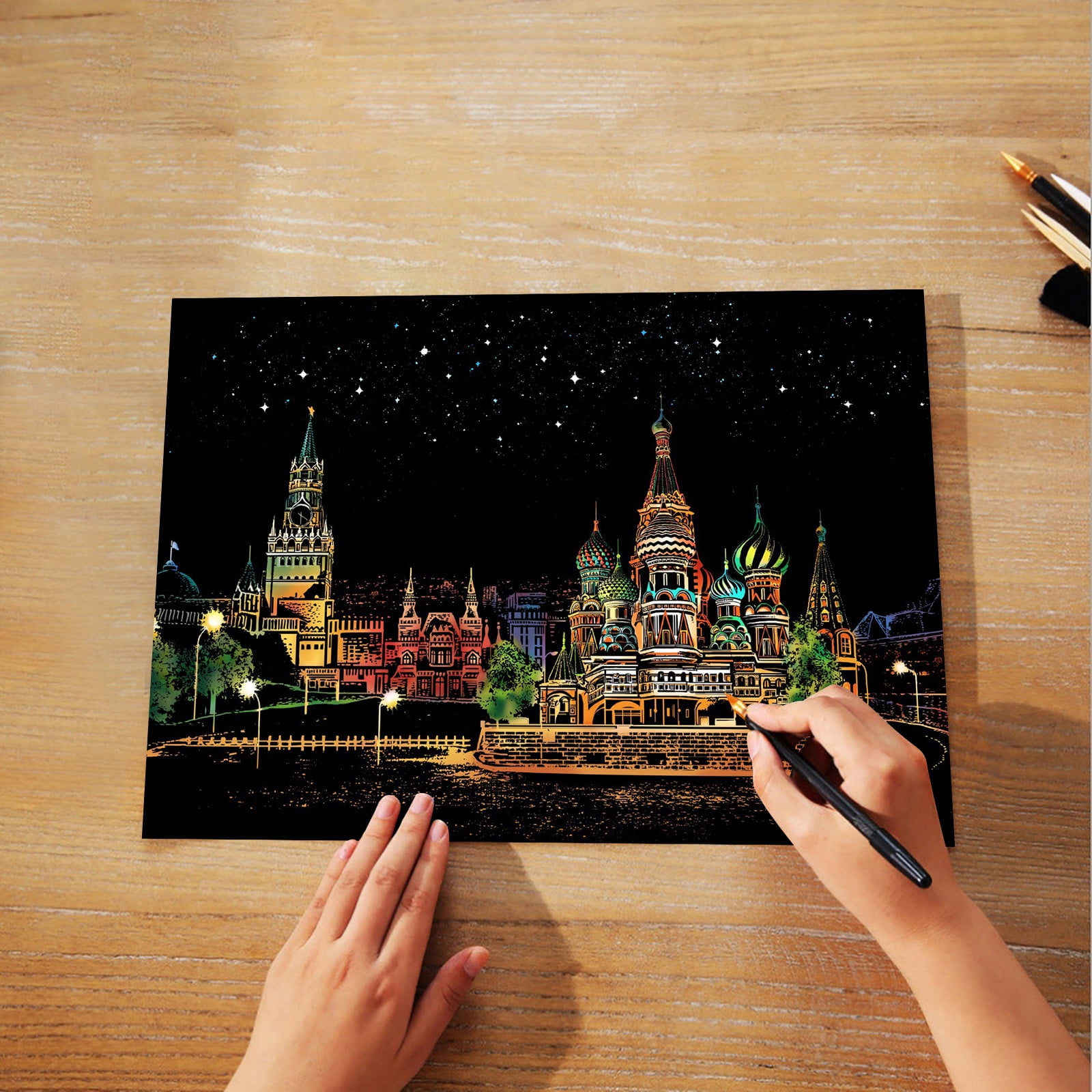 BGZLEU Scratch Art Rainbow Painting Paper, Sketch Pad DIY Night View ...