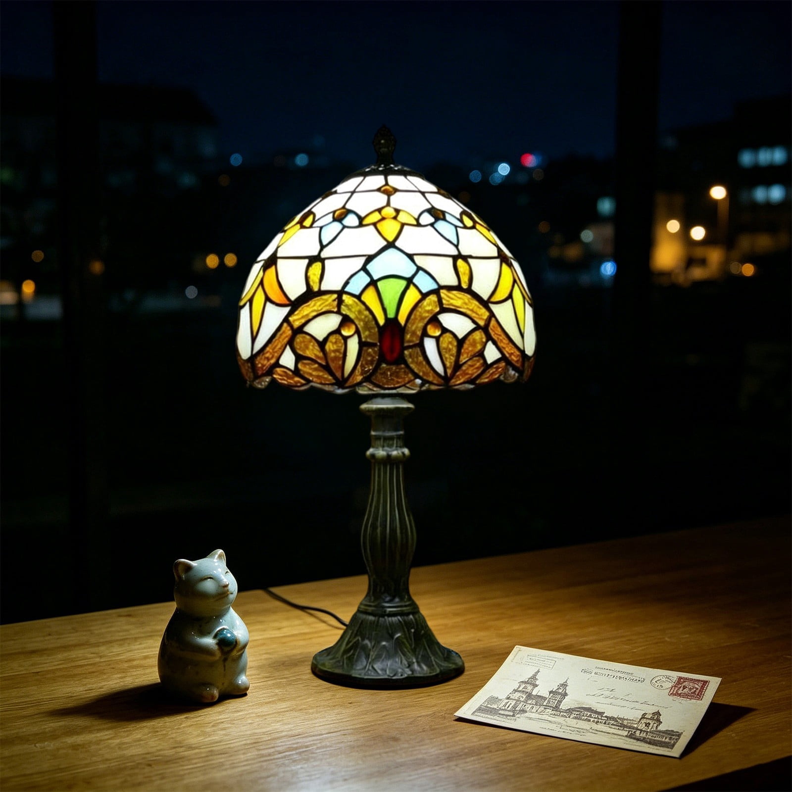 BGZLEU Stained Glass Table Lamp,Vintage Style Desk Lamp,Mid Century ...