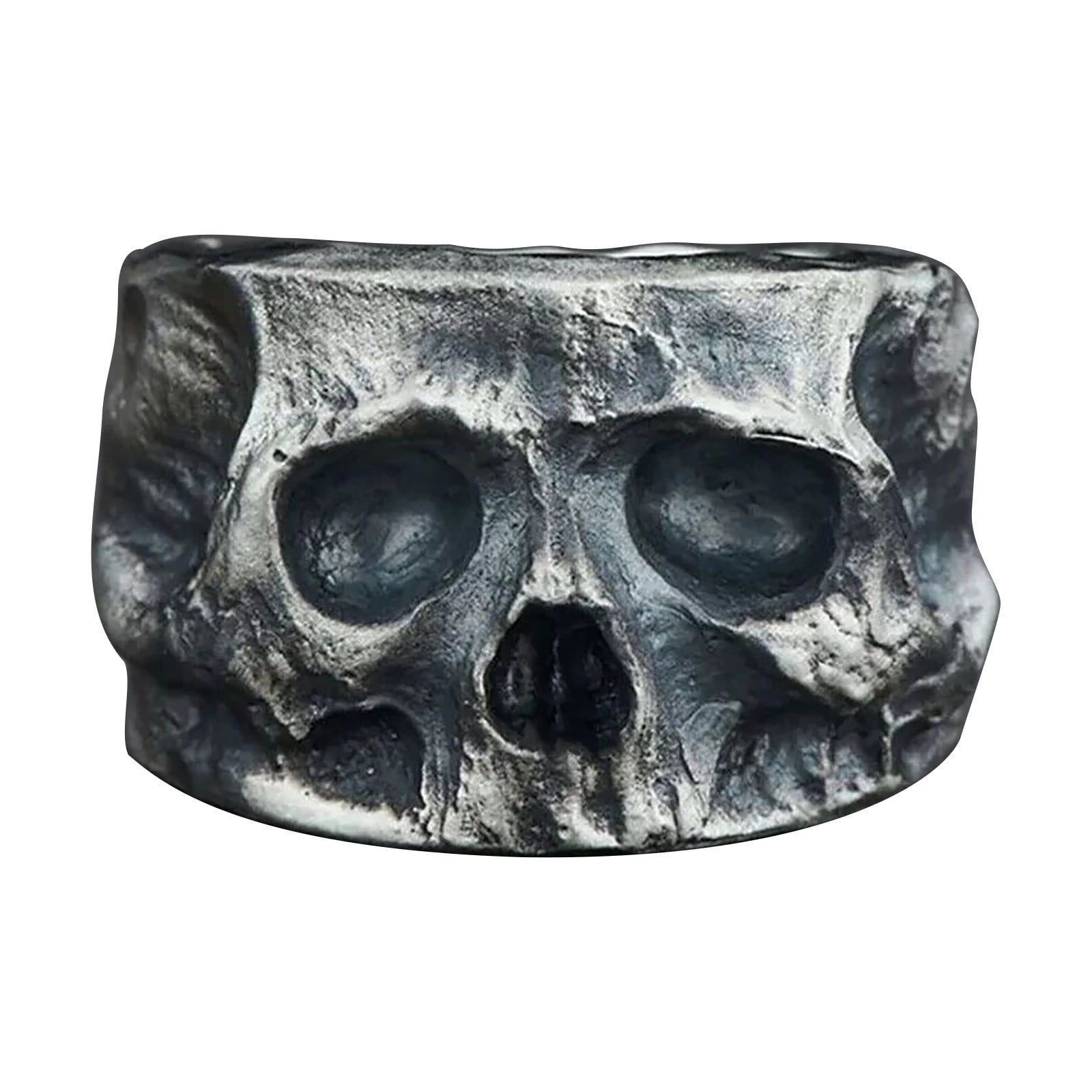 BGZLEU Stainless Steel Men's Cool Skull Head Solid Ring,Punk NewSkull Ring Silver Calvarium Men ...
