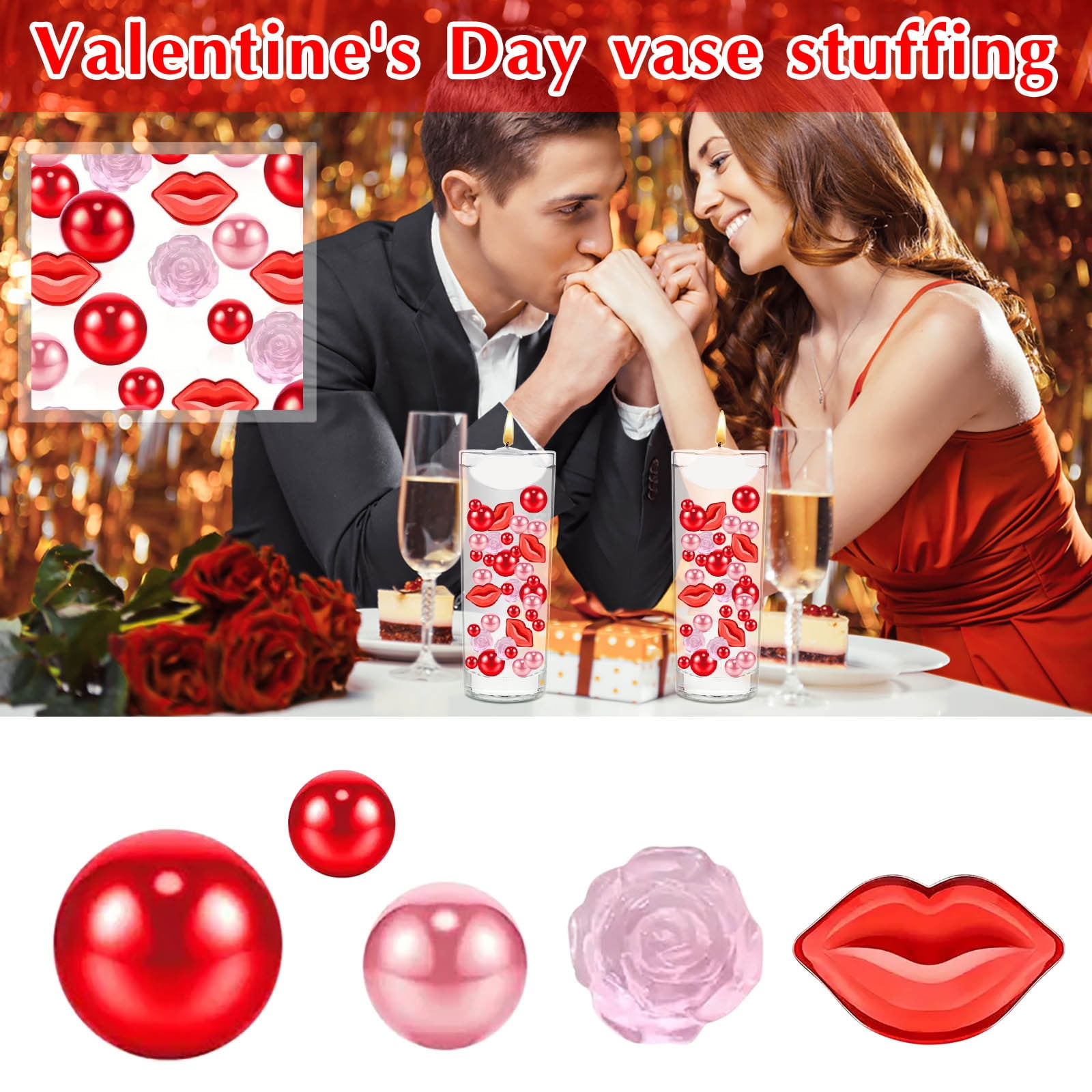 BGZLEU Valentine's Day Vase Fillers Red Love Pearl Vase Fillers Bowl ...