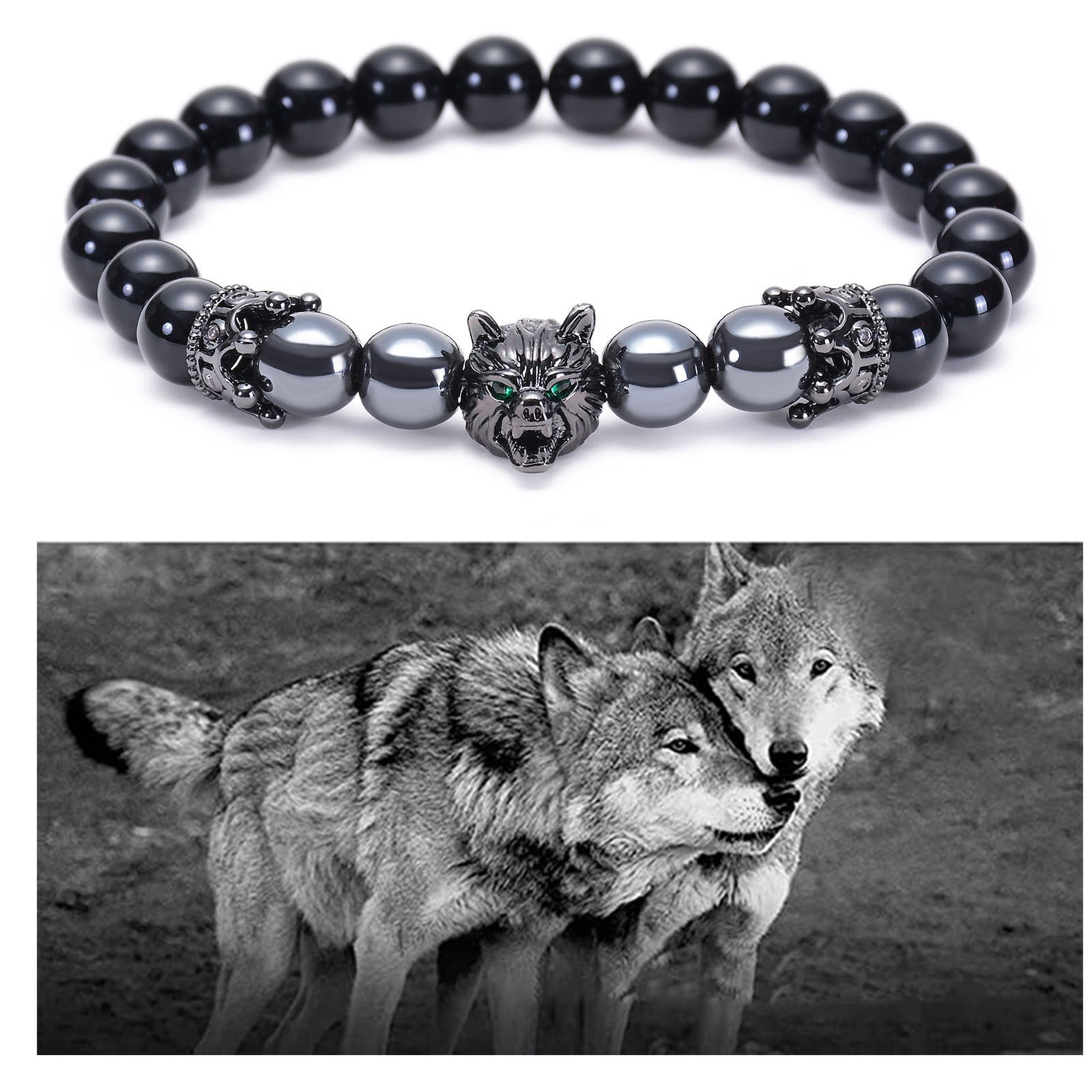 BGZLEU Viking Wolf Head Bracelet, Natural Stone Crystals and Magnetic ...