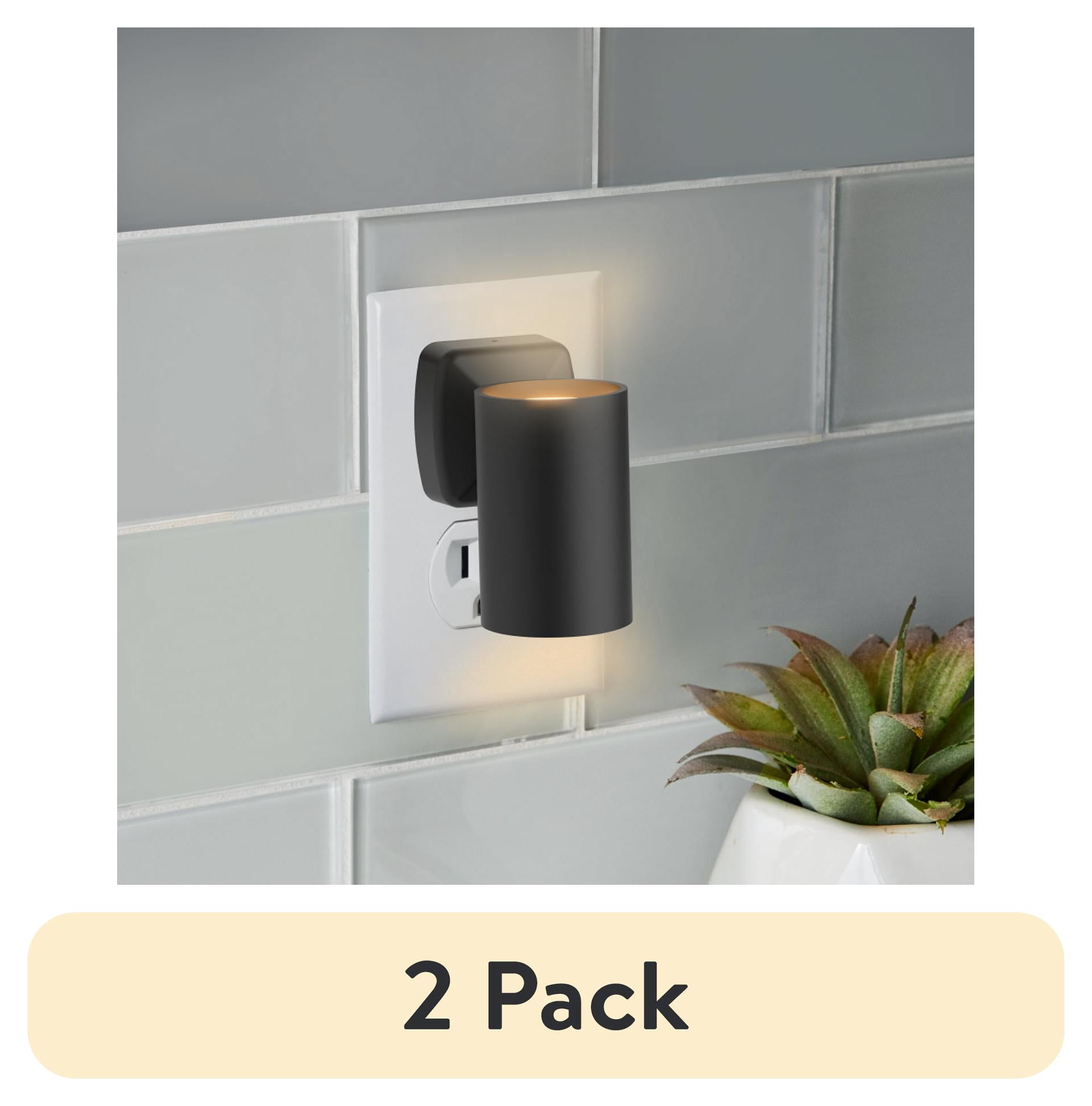 (2 pack) BH&G 2.87" Black Cylinder LED Night Light, Soft White, Dusk to ...