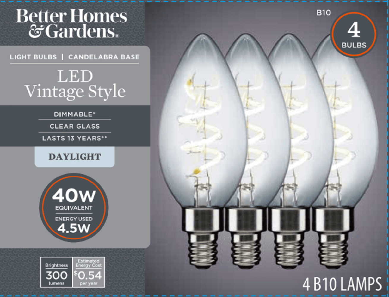 BH&G LED Light Bulb, 4.5 Watts (40W Equiv.) B10 Candle Bulb Dimmable ...