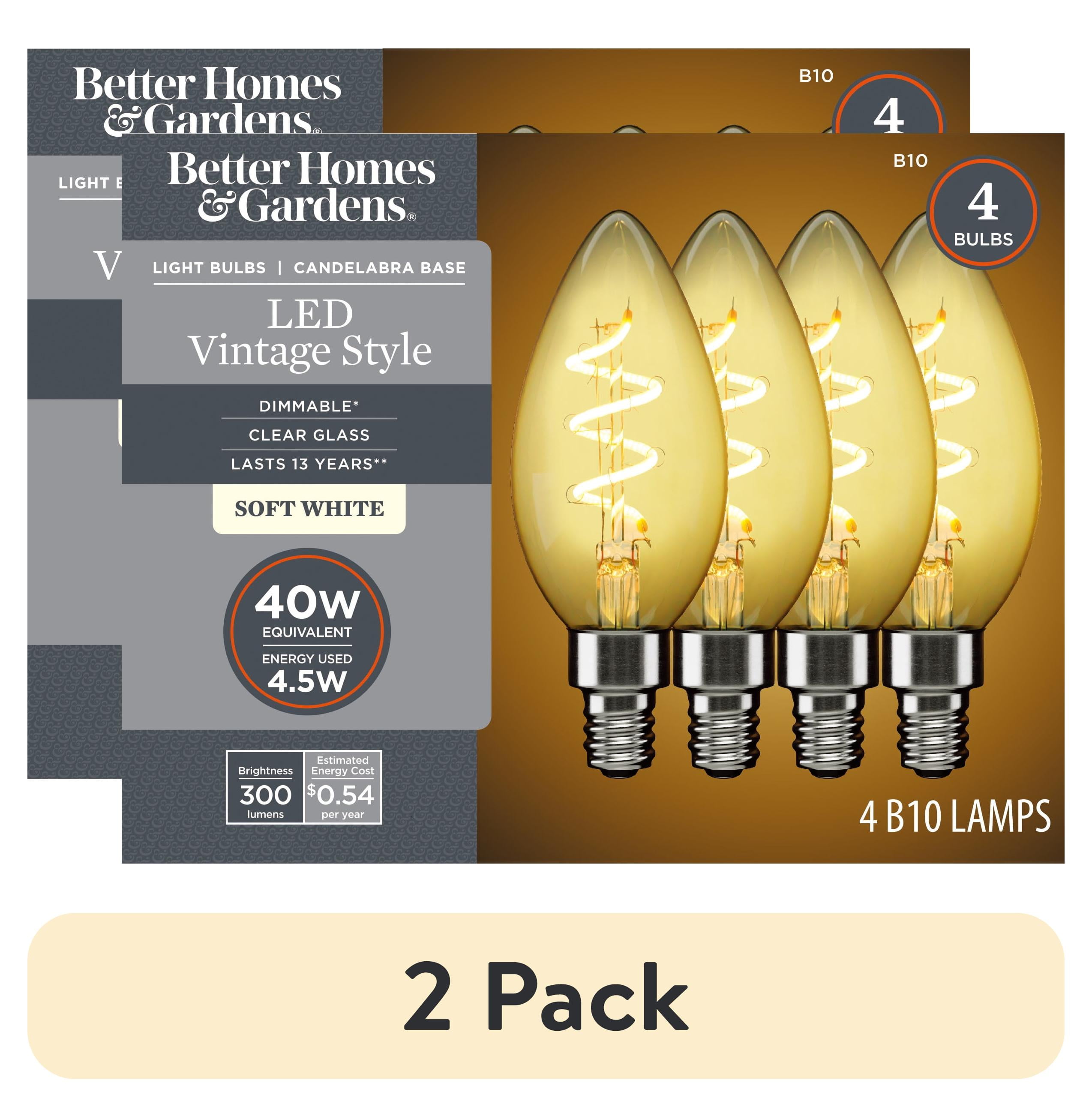 (2 pack) BH&G LED Light Bulb, 4.5 Watts (40W Equiv.) B10 Candle Bulb ...