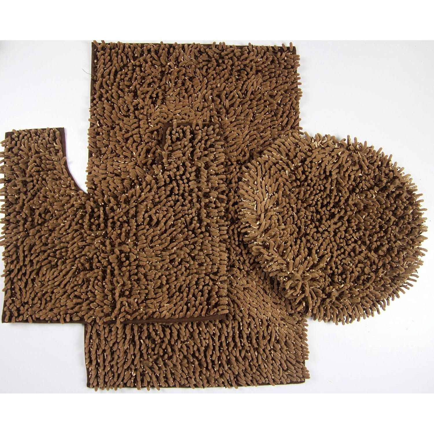 BH Home & Linen 3-Piece Ultra-Soft Shiny Chenille Mixed Microfiber Bath Mats Set. Large Mat 19.5 ...