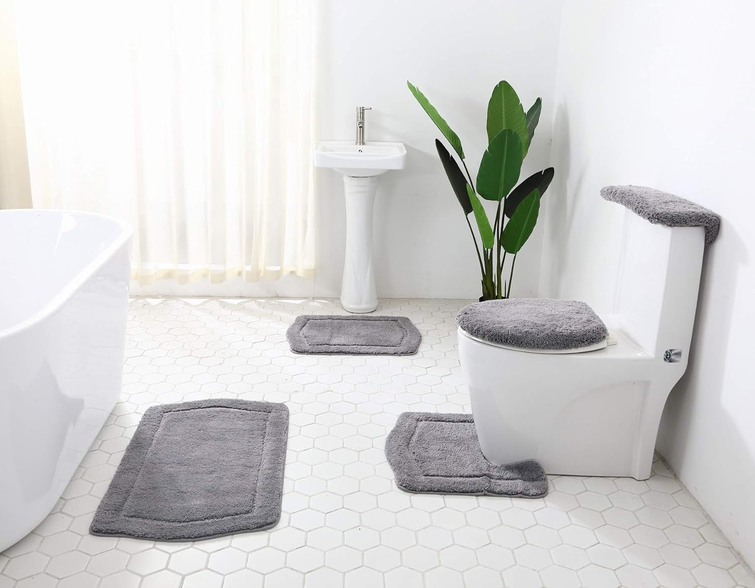 BH Home & Linen 5-Piece Luxurious Ultrasoft Bath Rugs Set. Contains ...