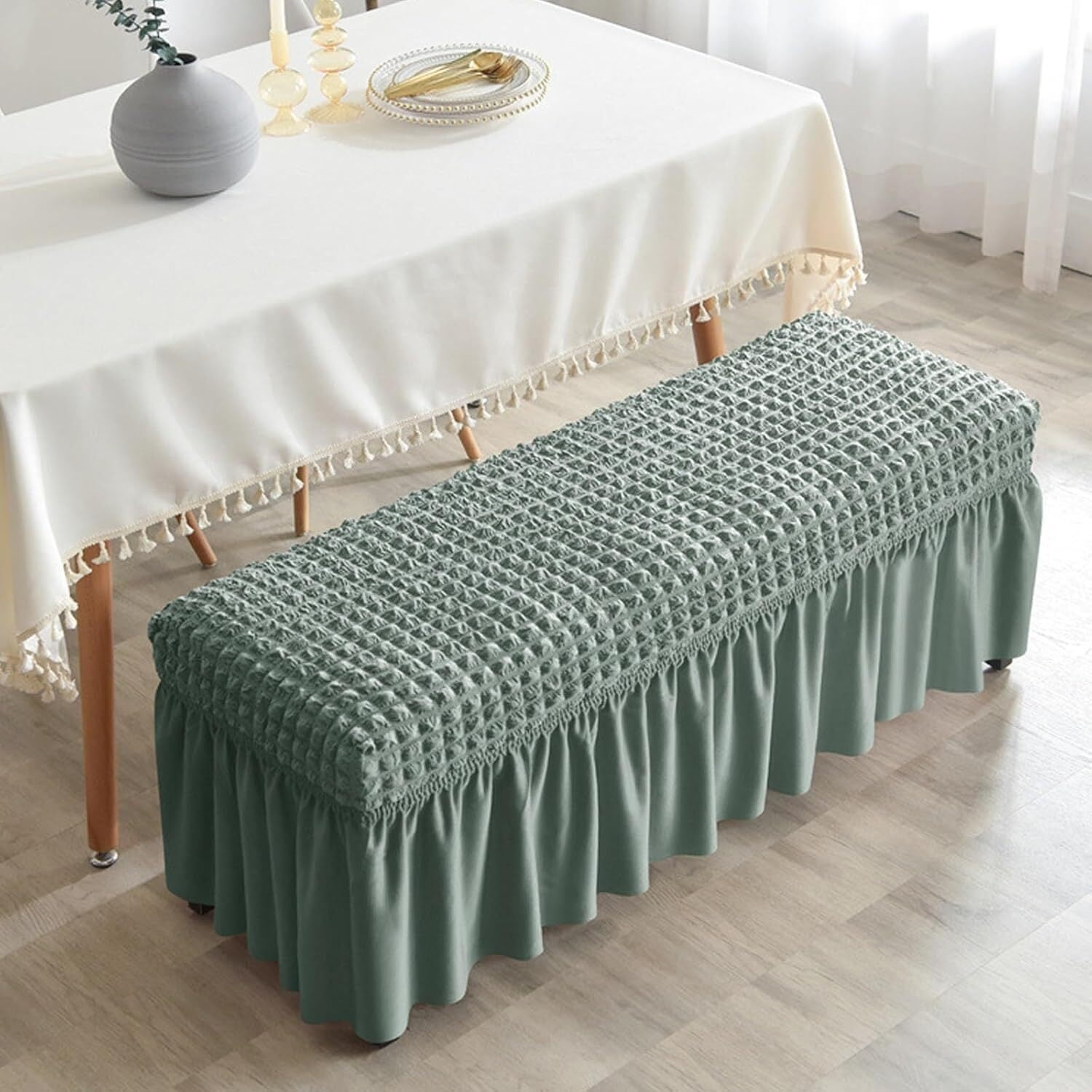 BH-JJSMGS Dining Bench Cover, Soft Stretch Polyester Bench Slipcover ...