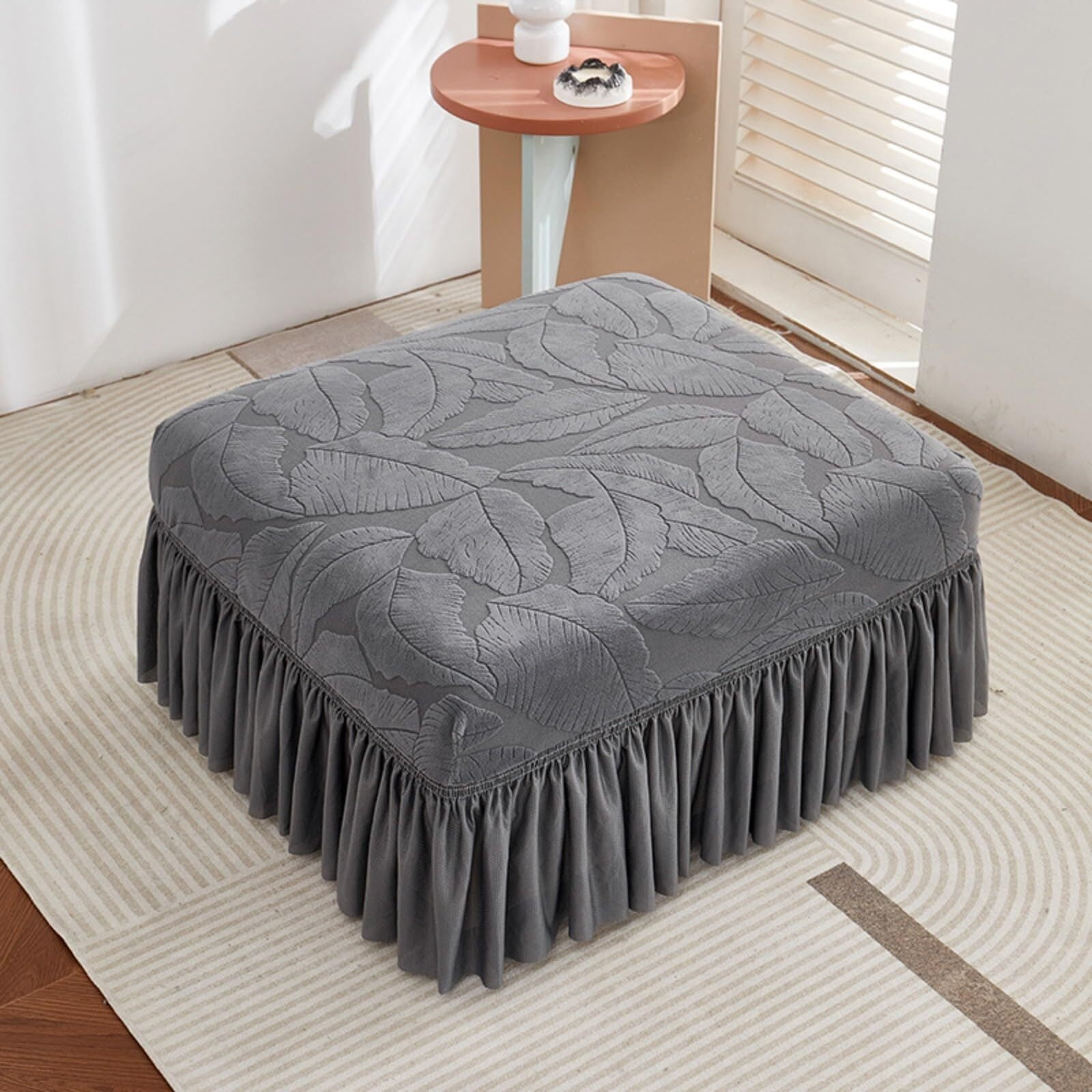 BH-JJSMGS Rectangle Ottoman Covers with Ruffle Skirt, Stretch Footstool ...