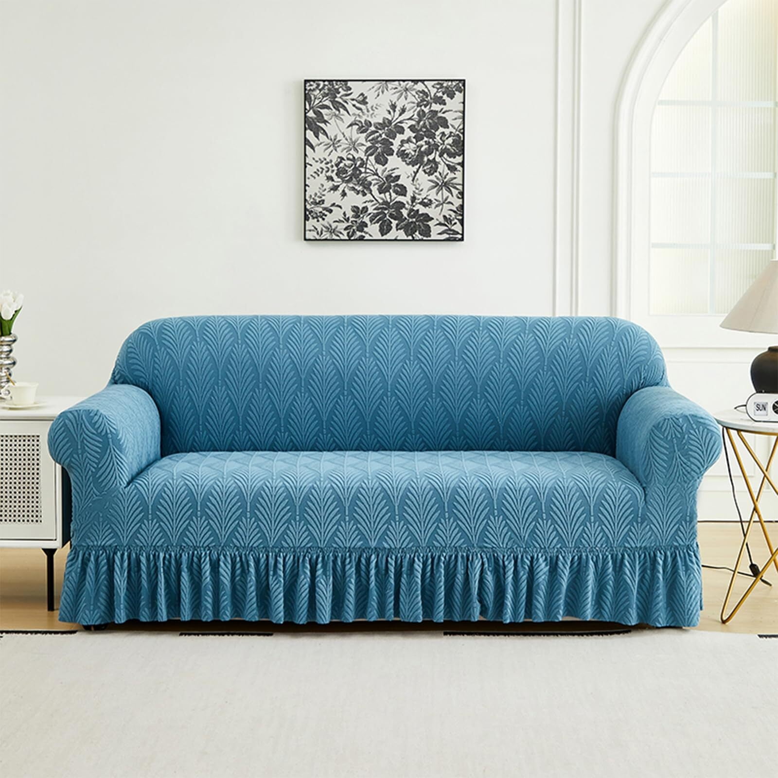BH-JJSMGS Stretch Sofa Couch Slipcover with Skirt, Non-Slip Jacquard ...