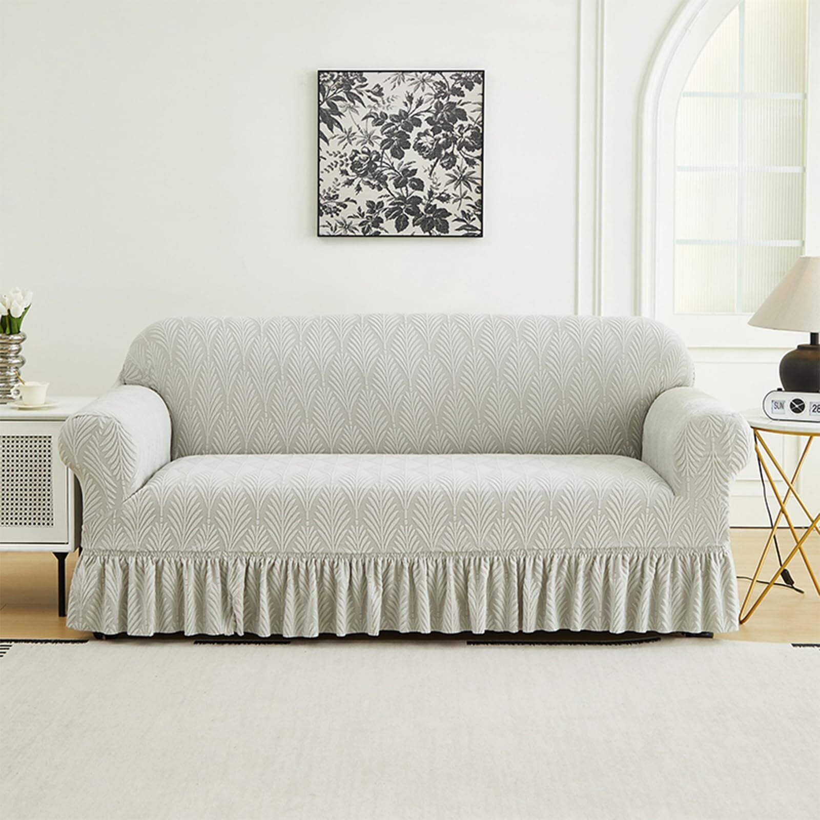 BH-JJSMGS Stretch Sofa Couch Slipcover with Skirt, Non-Slip Jacquard ...