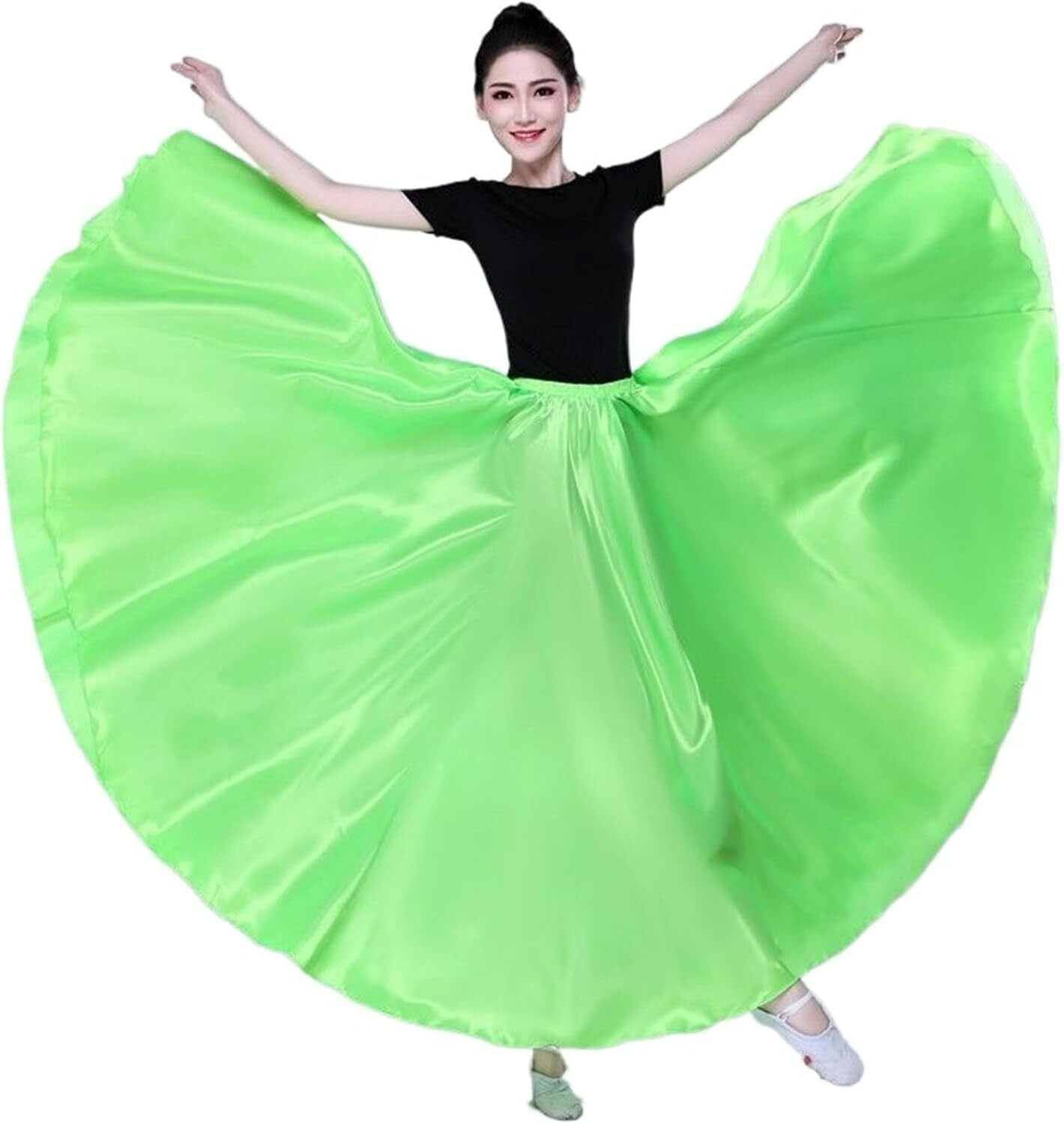 BH-JJSMGS Women Long Skirts Dancer Solid Color Dance Satin Skirt Dance ...