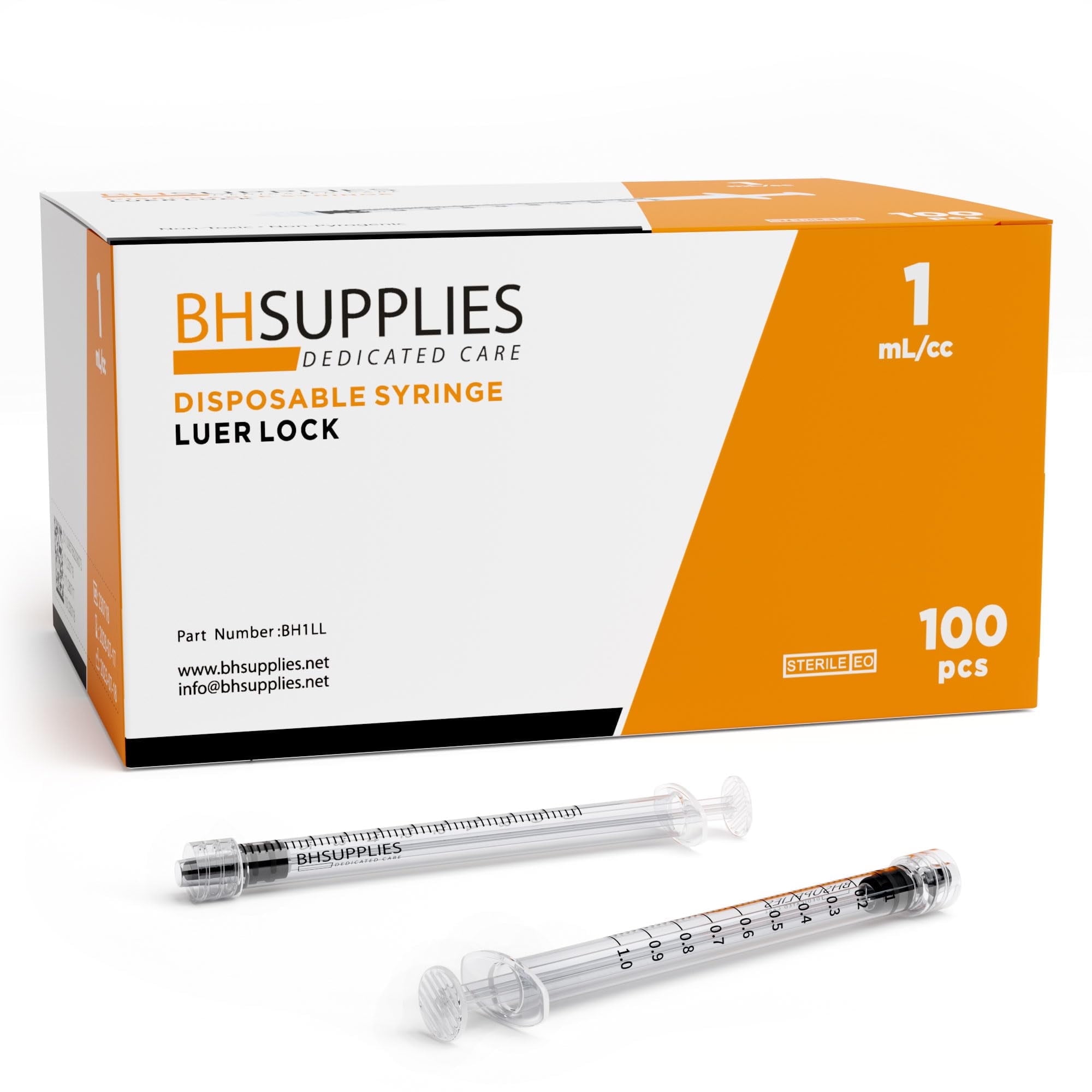 BH Supplies 1ml Luer Lock Tip Syringes (No Needle) - Sterile, Individually Wrapped - 100 ...