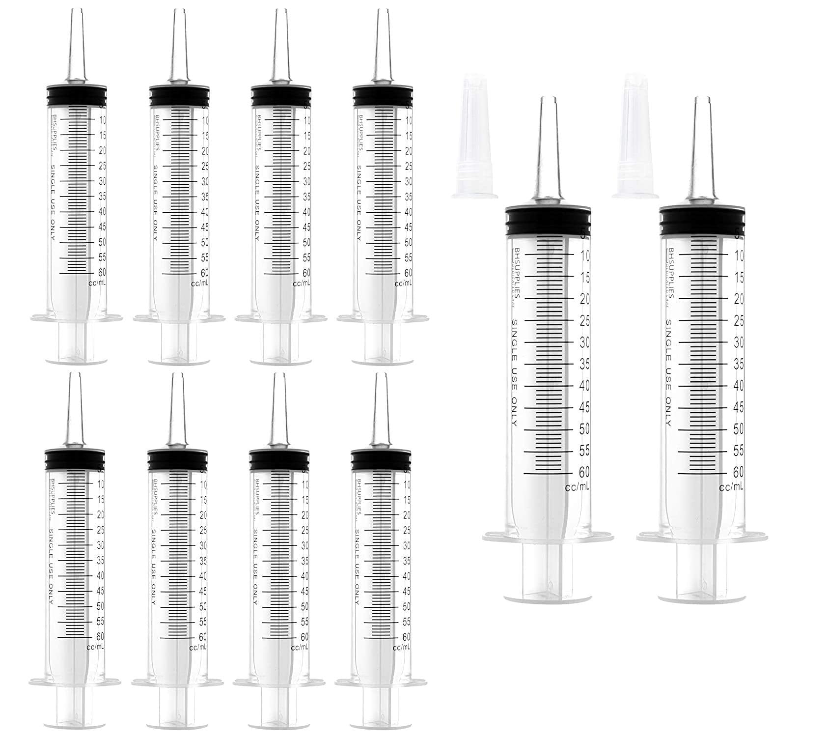 BH Supplies 60mL Syringe Catheter Tip Sterile with Caps - (No Needle ...