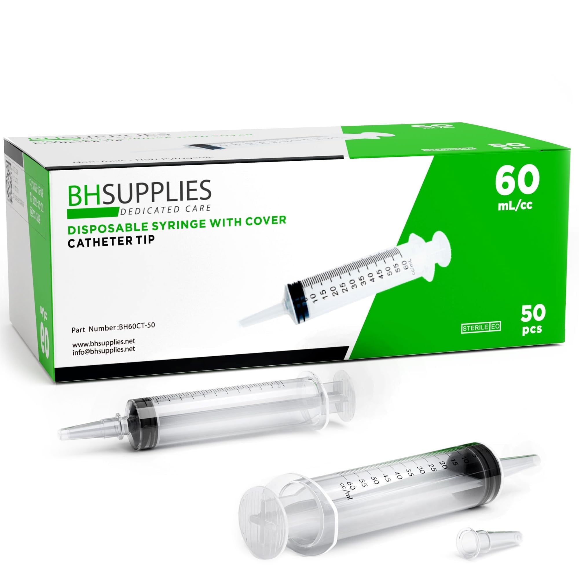 BH Supplies 60mL Syringe Catheter Tip Sterile with Caps - (No Needle ...