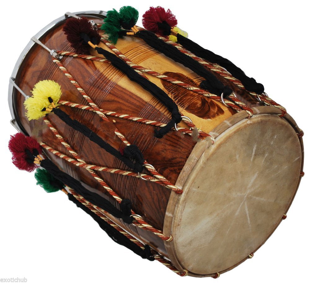 BHANGRA DHOL, Straight, Mango Wood, Natural, Padded, Shoulder Bag ...