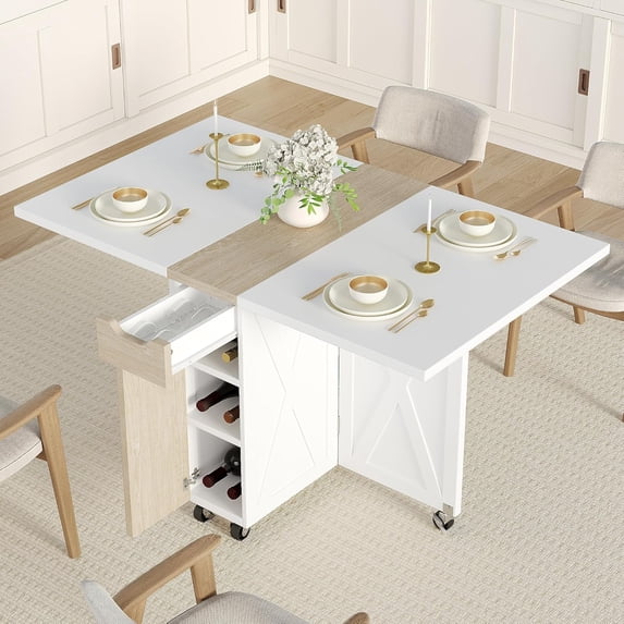 BHAODEAL Folding Dining Table with 6 Wheels, Drop Leaf Tables for Small ...
