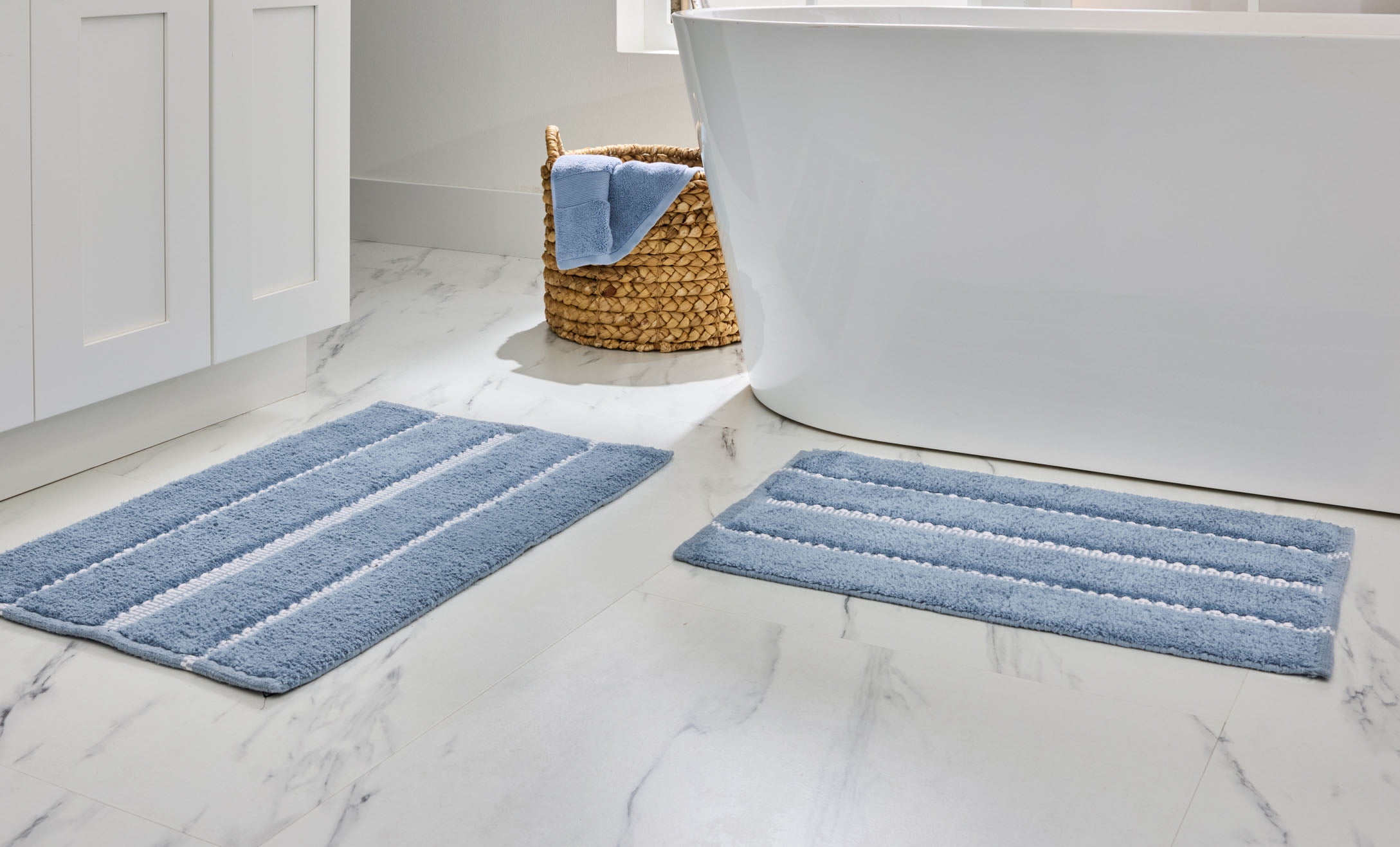 Better Homes & Gardens Atlas Stripe 2 Piece Bath Rug Set, Blue Silver ...