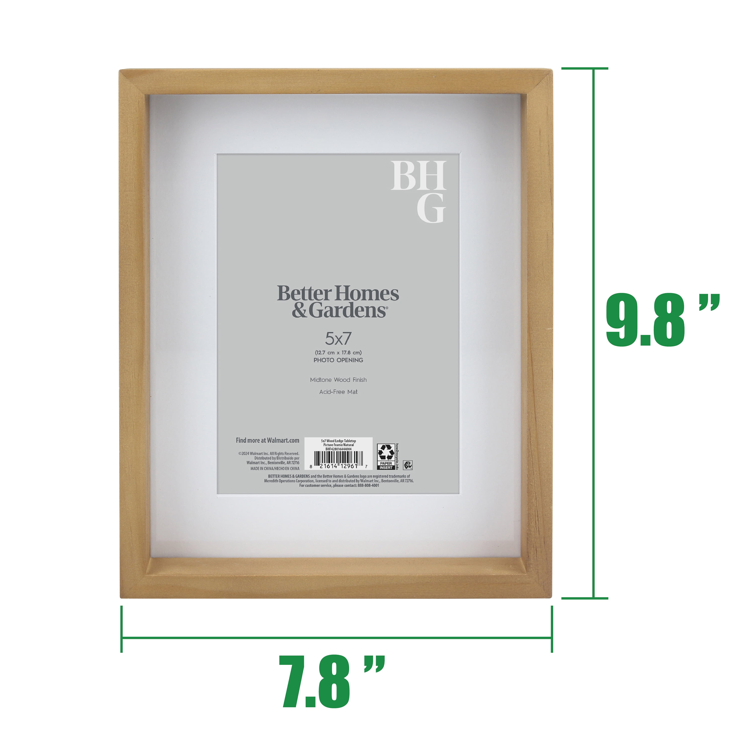 Better Homes & Gardens Ceramic Wood Ledge Picture Frame 4x6 or 5x7 ...
