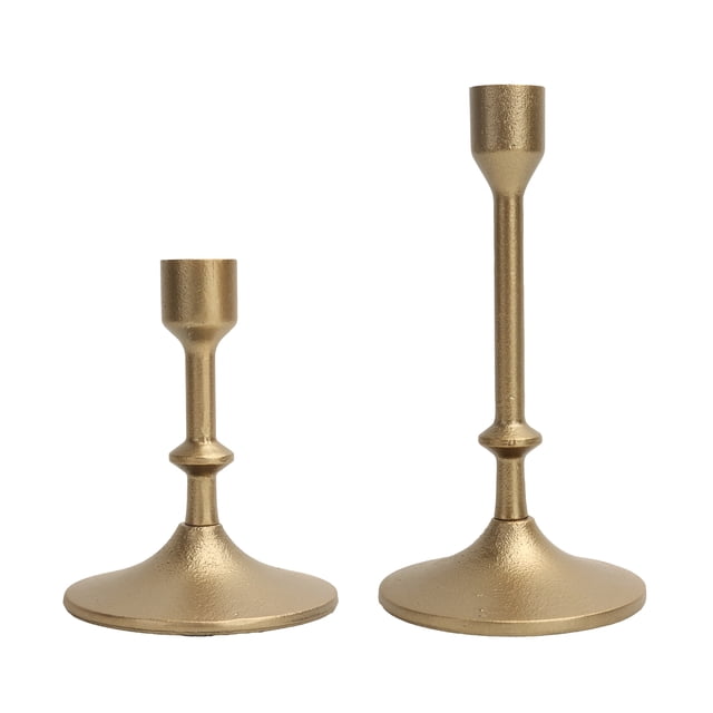 Better Homes & Gardens Gold Cast Iron Metal Taper Candle Holder, 2-Pack ...