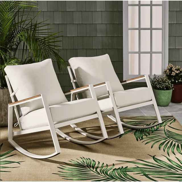 Better Homes & Gardens Marlow Outdoor 2pk Patio Rocking Chairs, White ...