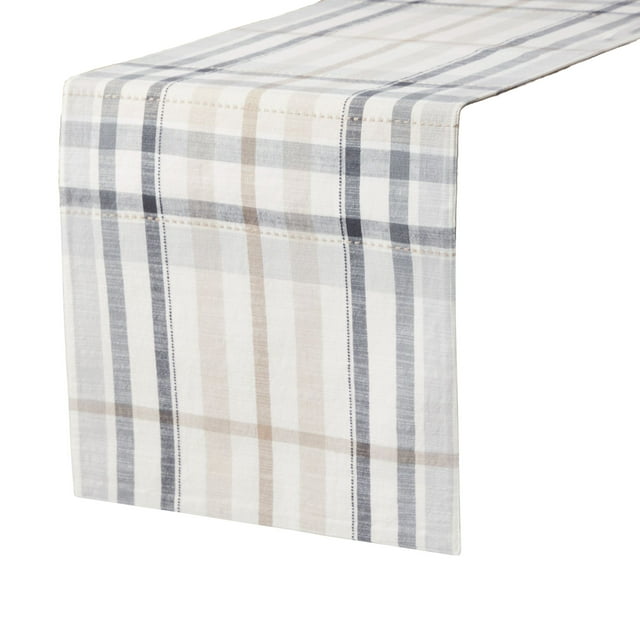 Better Homes & Garden Monday Plaid Fabric Table Runner, Beige, 14"W x ...
