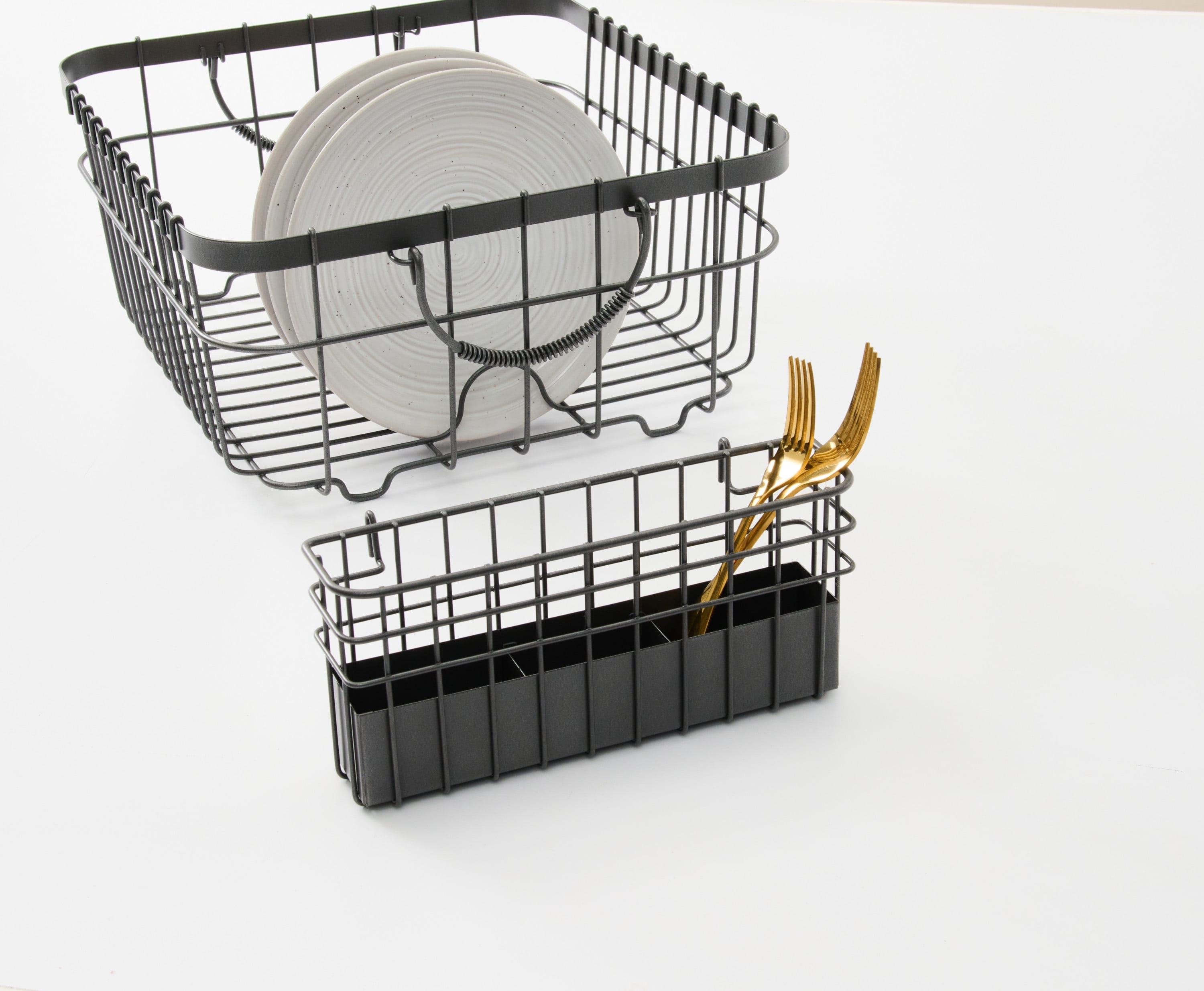 BHG Metal Dish Rack with Caddy Antique Gray - Walmart.com