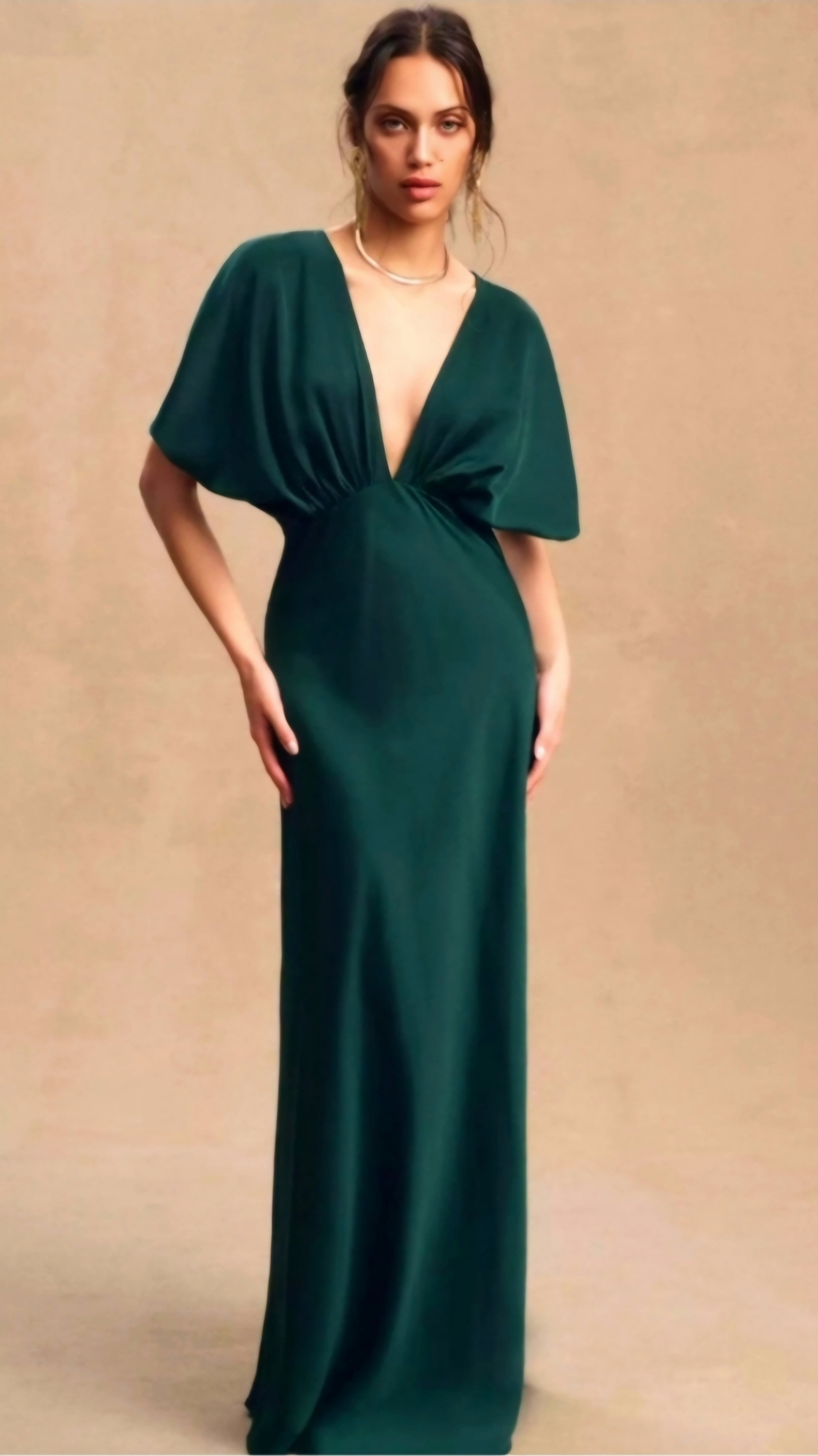 BHLDN Leila Deep-V Flutter-Sleeve Satin A-Line Gown. Sz 18W. New. Org ...