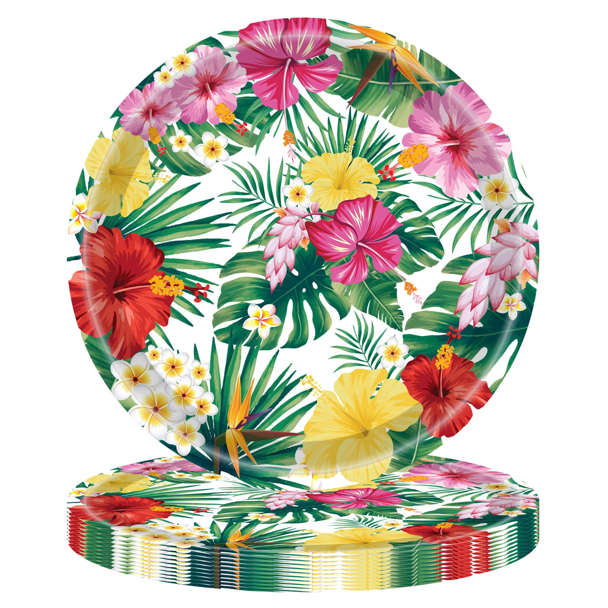 BHNACIER 32pcs Hawaiian Luau BDF32 Paper Plates 7" Disposable Tropical ...