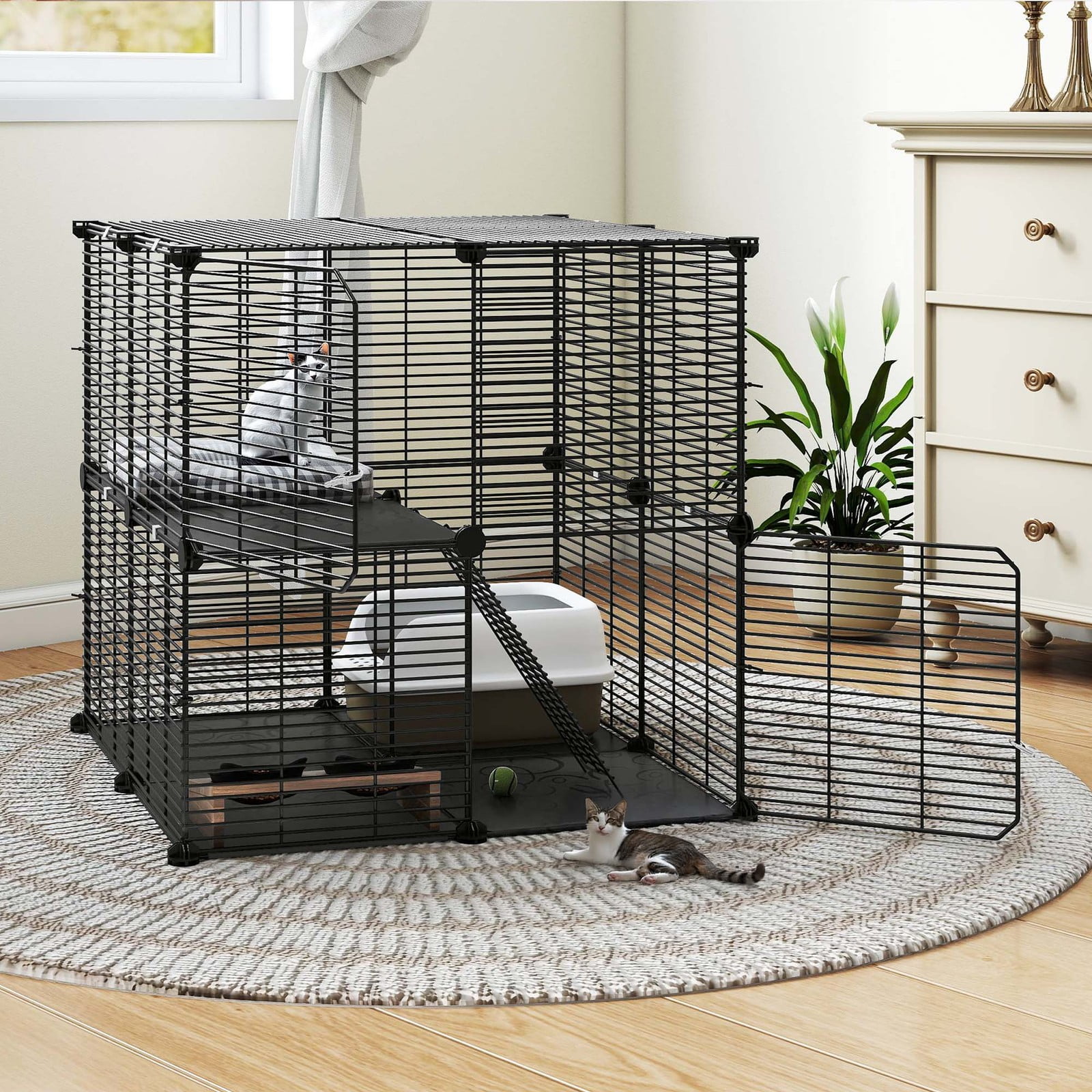 BHUIK 28in 2-Tier Cat Cage, DIY Indoor Cat Enclosure Playpen, Metal ...