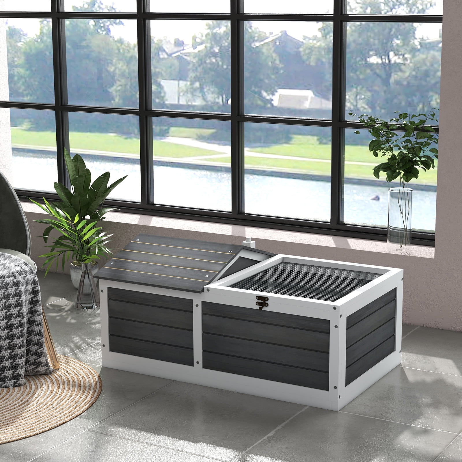 BHUIK 34" Wooden Tortoise Habitat, Indoor Outdoor Turtle Enclosure with ...