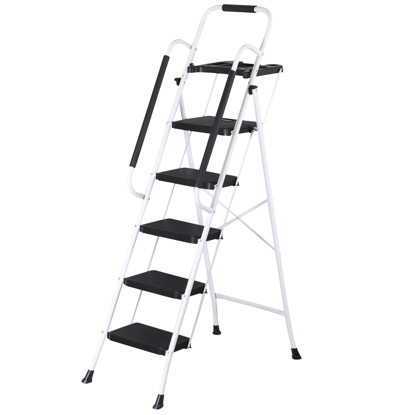 BHUIK 4/5 Step Folding Ladder with Tool Tray, Heavy-Duty Steel Step ...