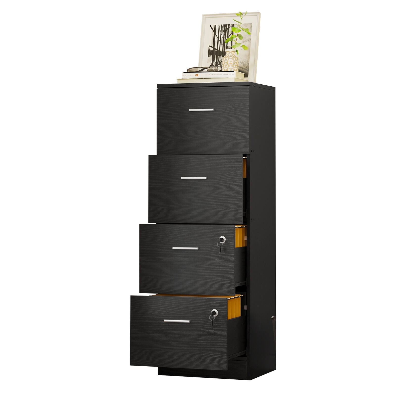 BHUIK 4 Drawer Vertical Wood Filing Cabinet, Lockable File Organizer ...