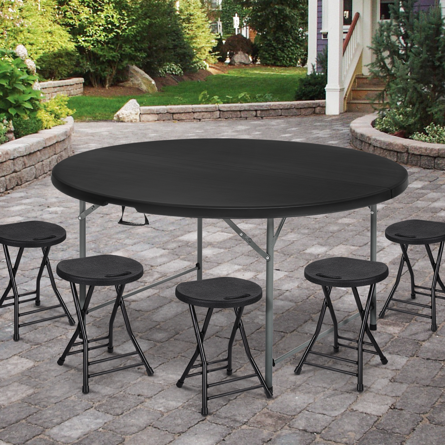 BHUIK 48-66" Foldable Round Plastic Dining Table, Portable Indoor ...