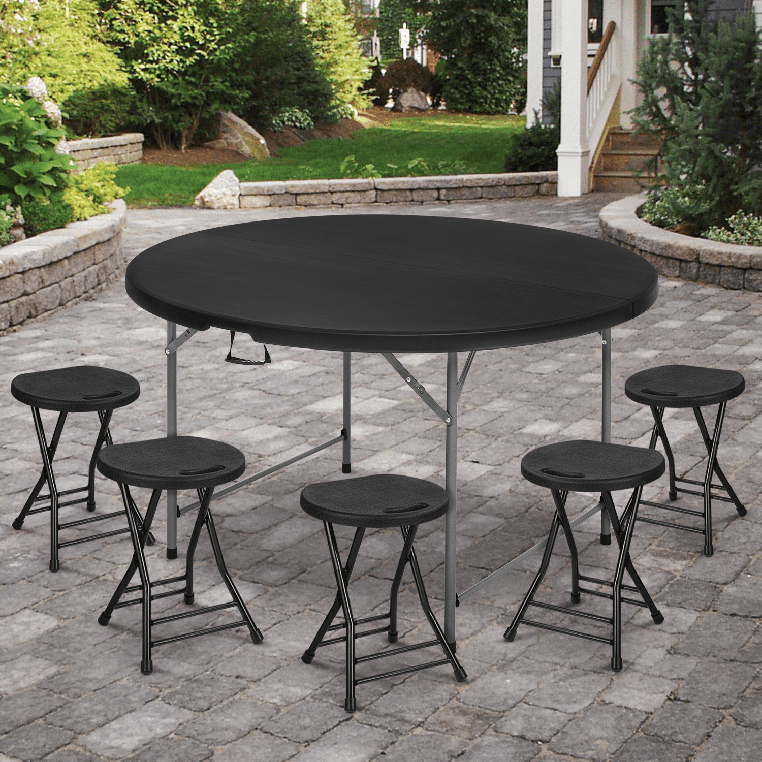 BHUIK 48-66" Foldable Round Plastic Dining Table, Portable Indoor ...