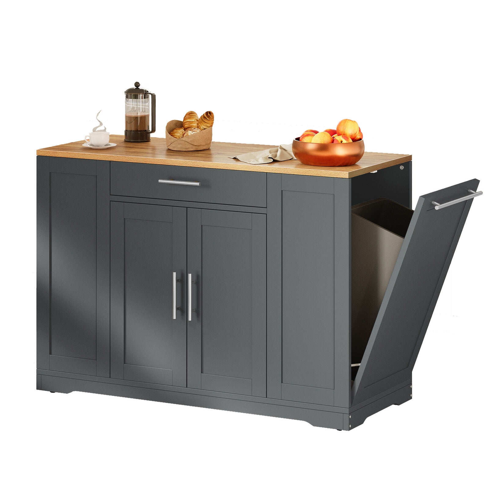 BHUIK 53" Rolling Kitchen Island Cart with Trash Can Storage Cabinet ...