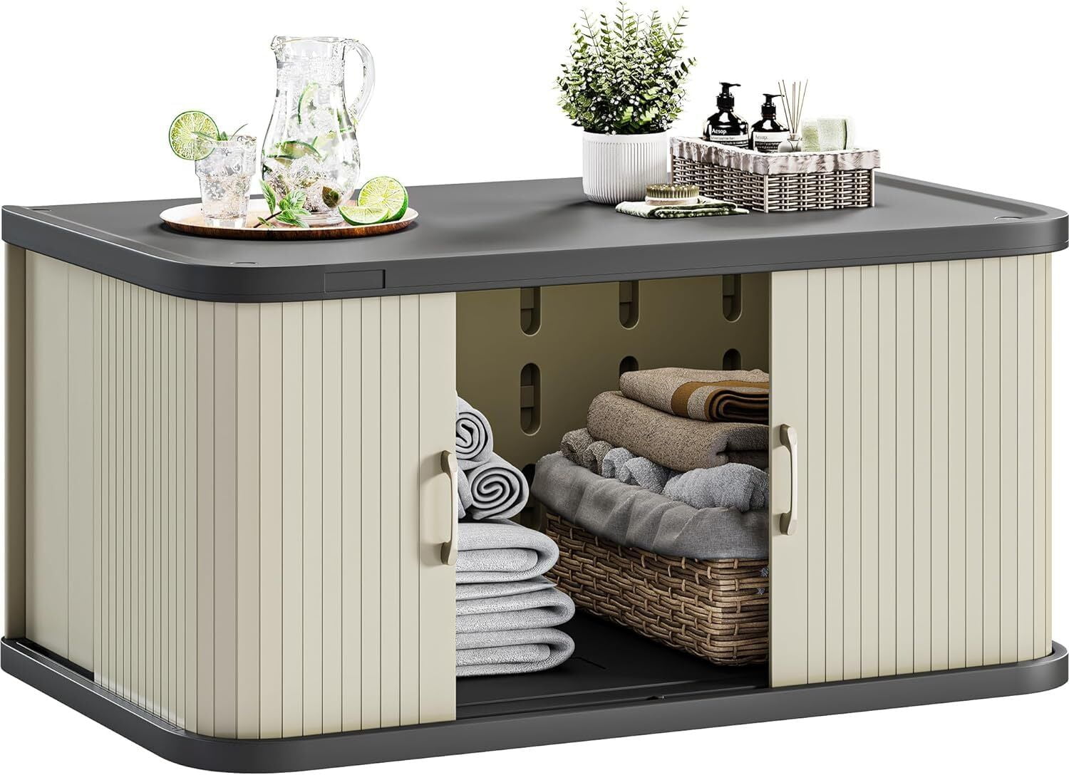 BHUIK 73 Gallon Outdoor Resin Storage Cabinet – Waterproof, Double-Wall ...