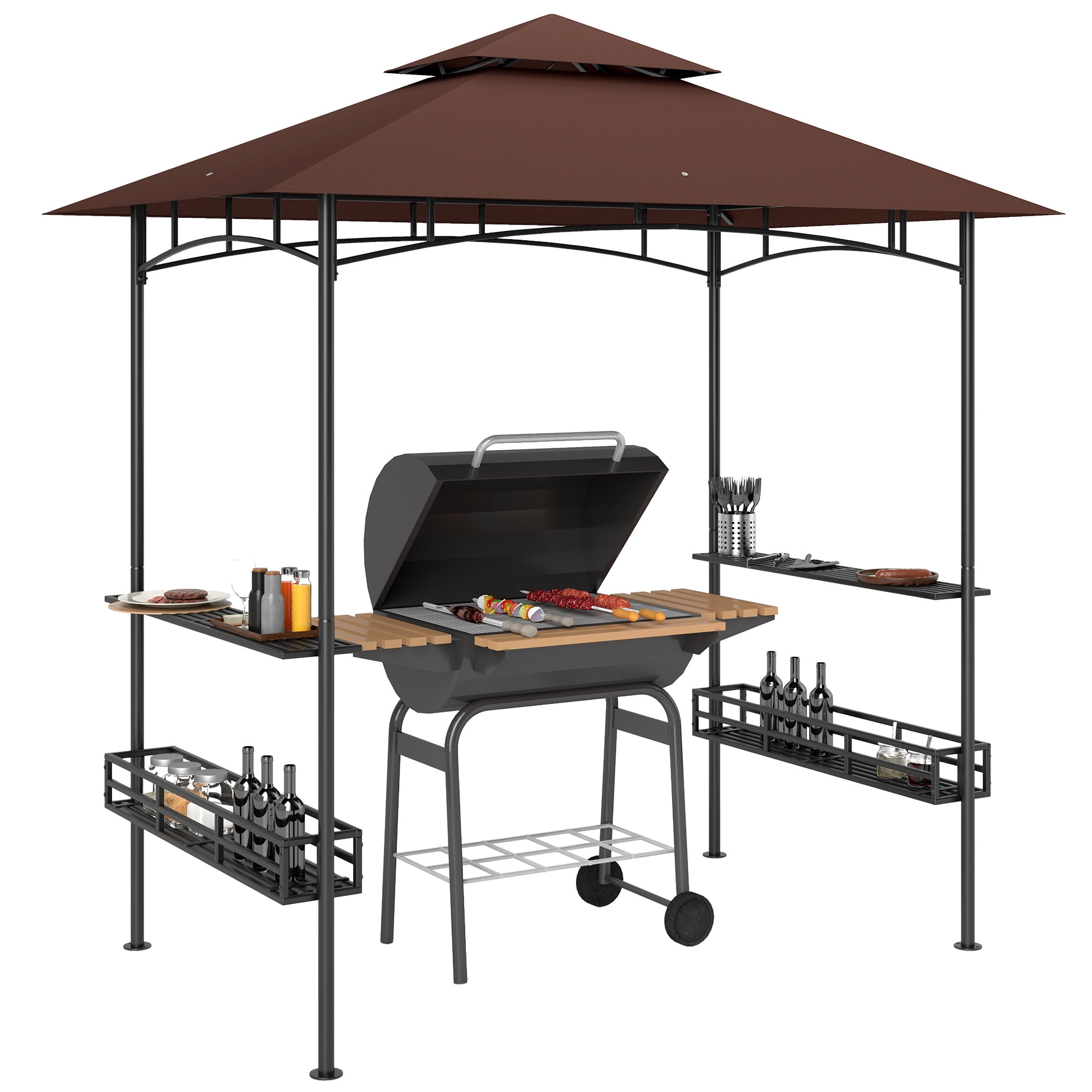 BHUIK 8' x 5' BBQ Grill Gazebo with 2-Tier Canopy, Outdoor Shelter with ...