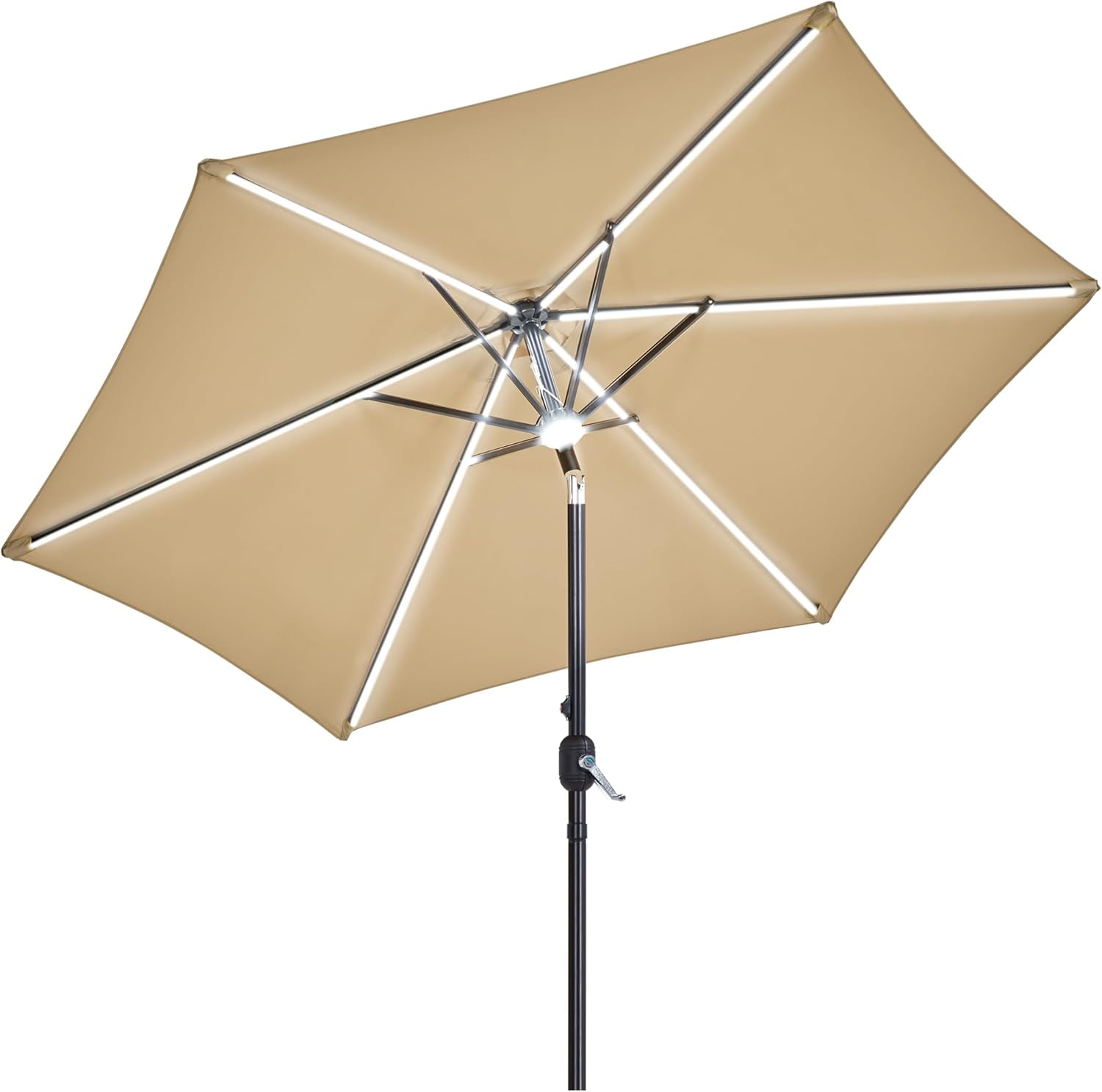 BHUIK 9FT Solar Lighted Patio Umbrella with LED Strip & Center Hub ...