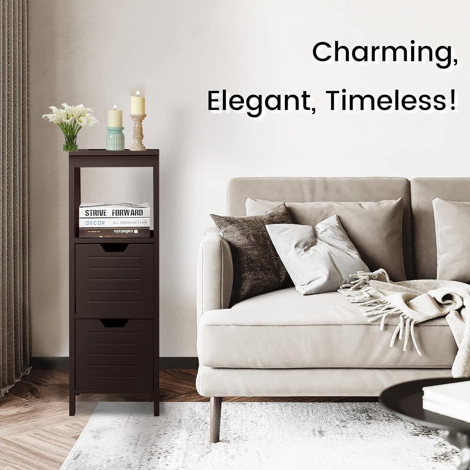 BHUIK Bathroom Storage Cabinet, Freestanding Wooden Side Storage ...