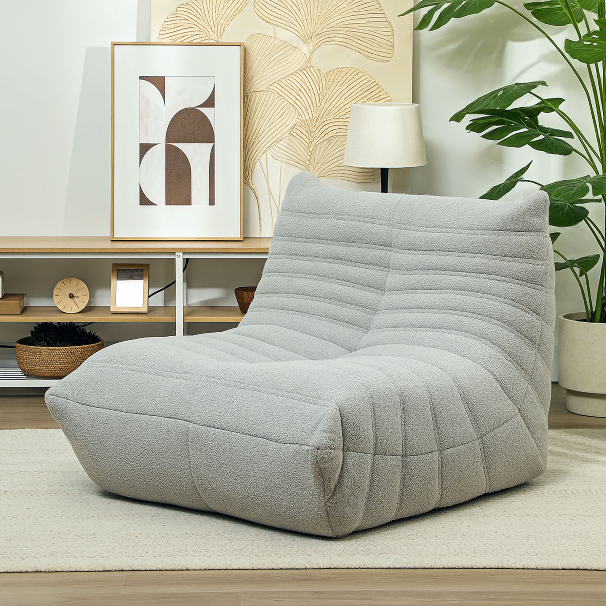 BHUIK Floor Sofa Chair with Back Support, 36" Wide Plush Teddy Fleece ...