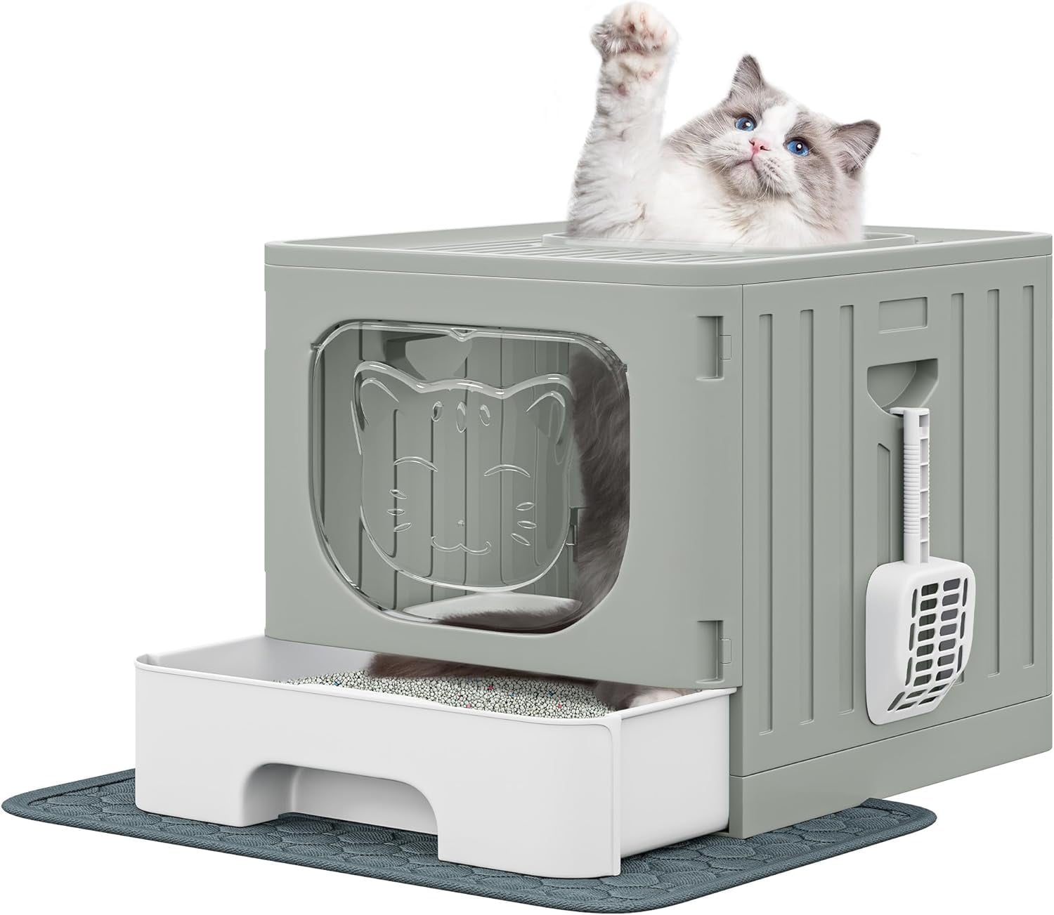 BHUIK Large Enclosed Cat Litter Box with Cushion, Anti-Splash Closed ...