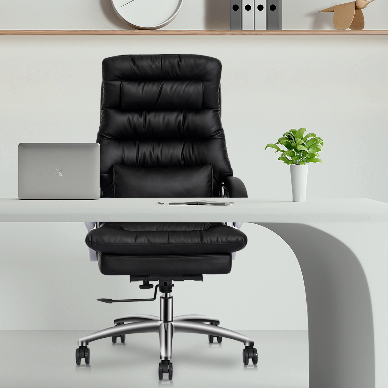 BHUIK Leather Ergonomic Executive Chair with Cushion and Clear Floor ...