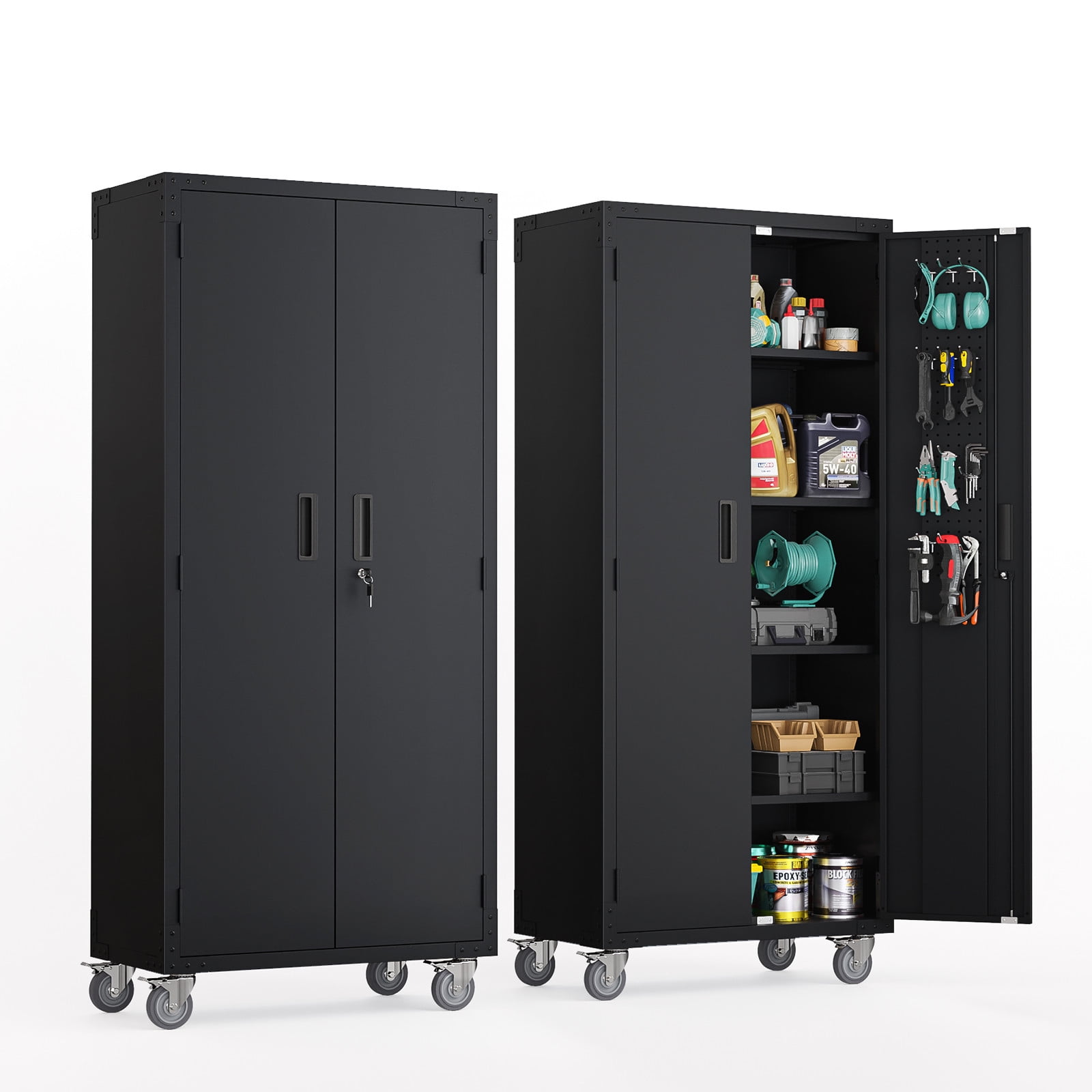 BHUIK Metal Tool Storage Cabinet with Wheels and Pegboard – Lockable ...