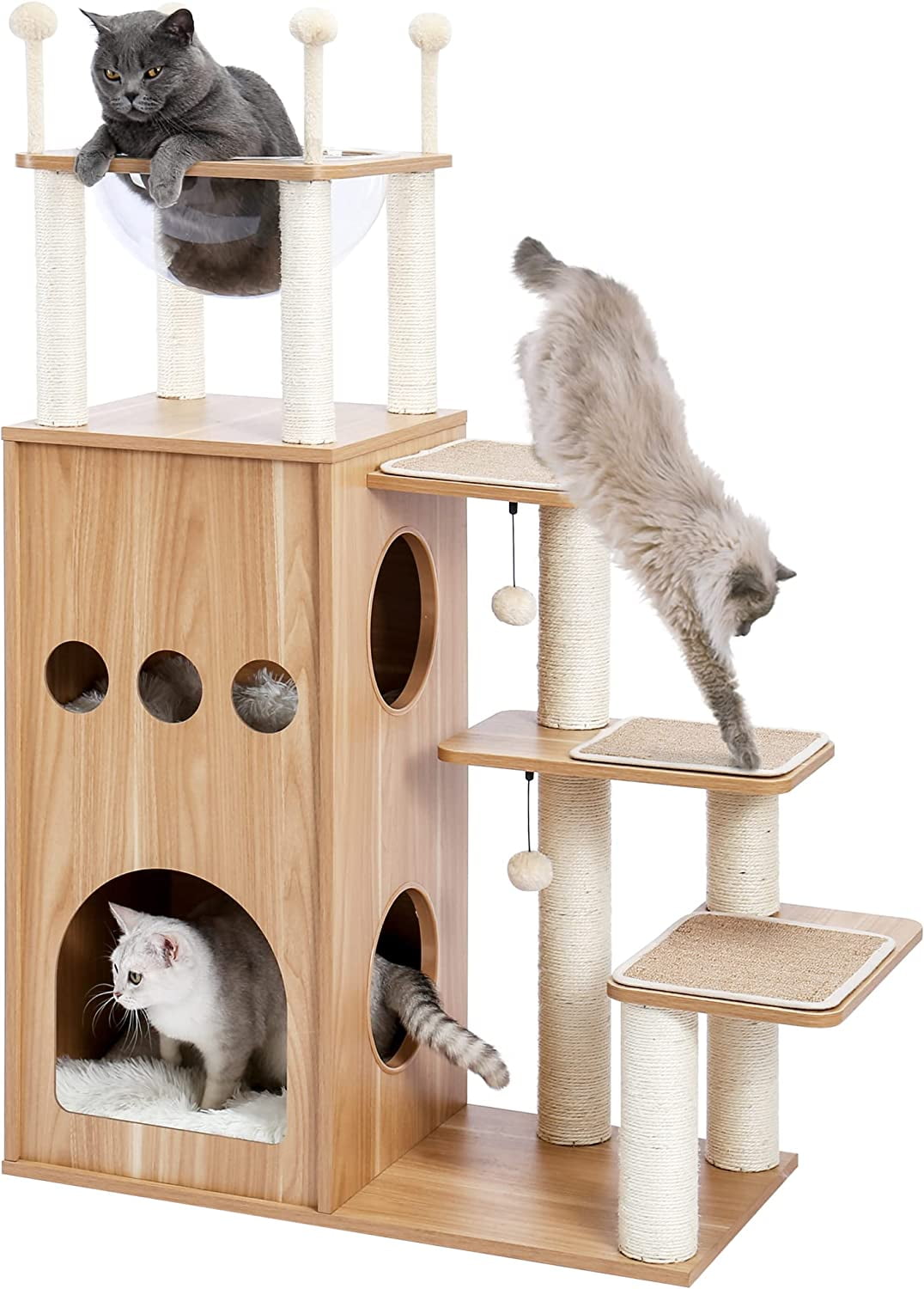 BHUIK Modern Cat Tree for Large Cat, Wood Cat Tower Heavy Duty with ...
