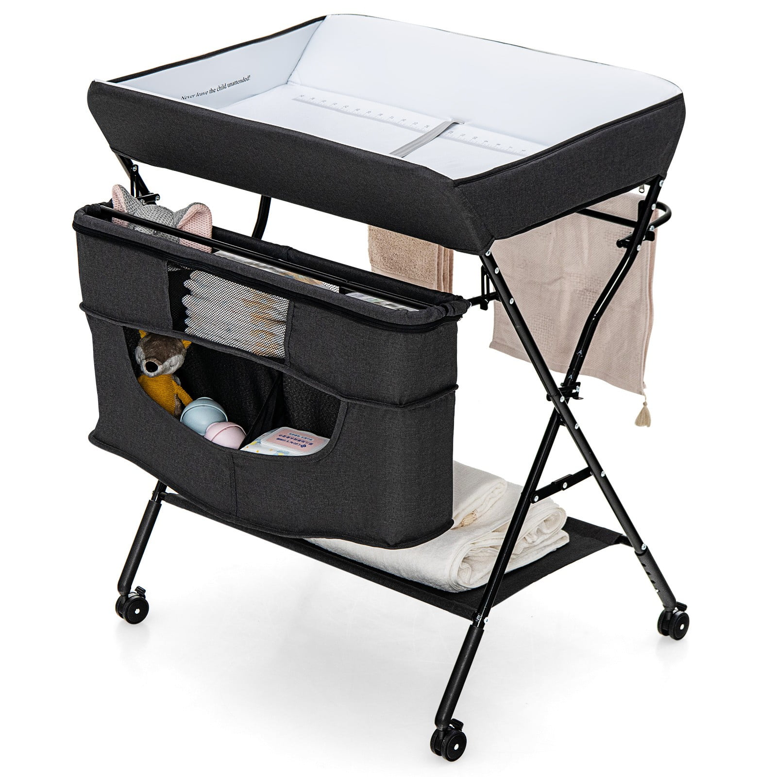 BHUIK Portable Baby Changing Table with Wheels, Adjustable Height ...