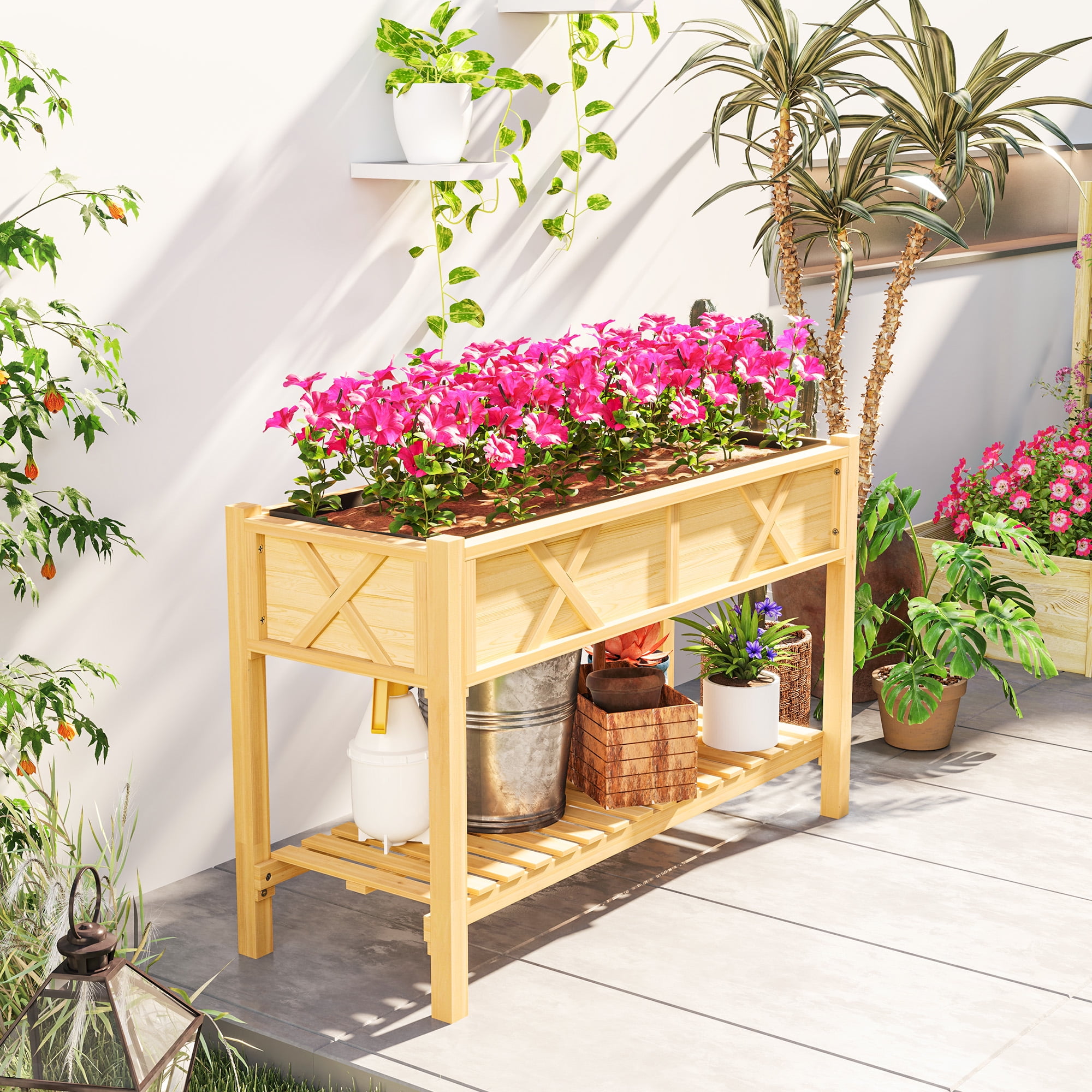 BHUIK Raised Garden Bed Planter Box with Shelf, 47" Elevated Wooden ...