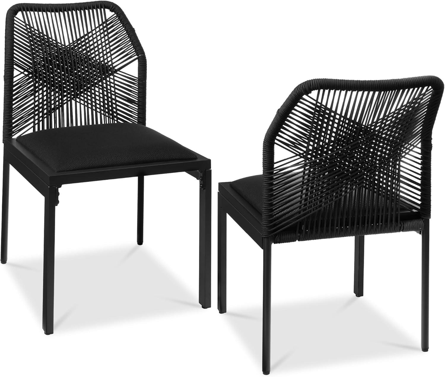 BHUIK Set of 2 Modern Indoor/Outdoor Dining Chairs – All-Weather Rope ...