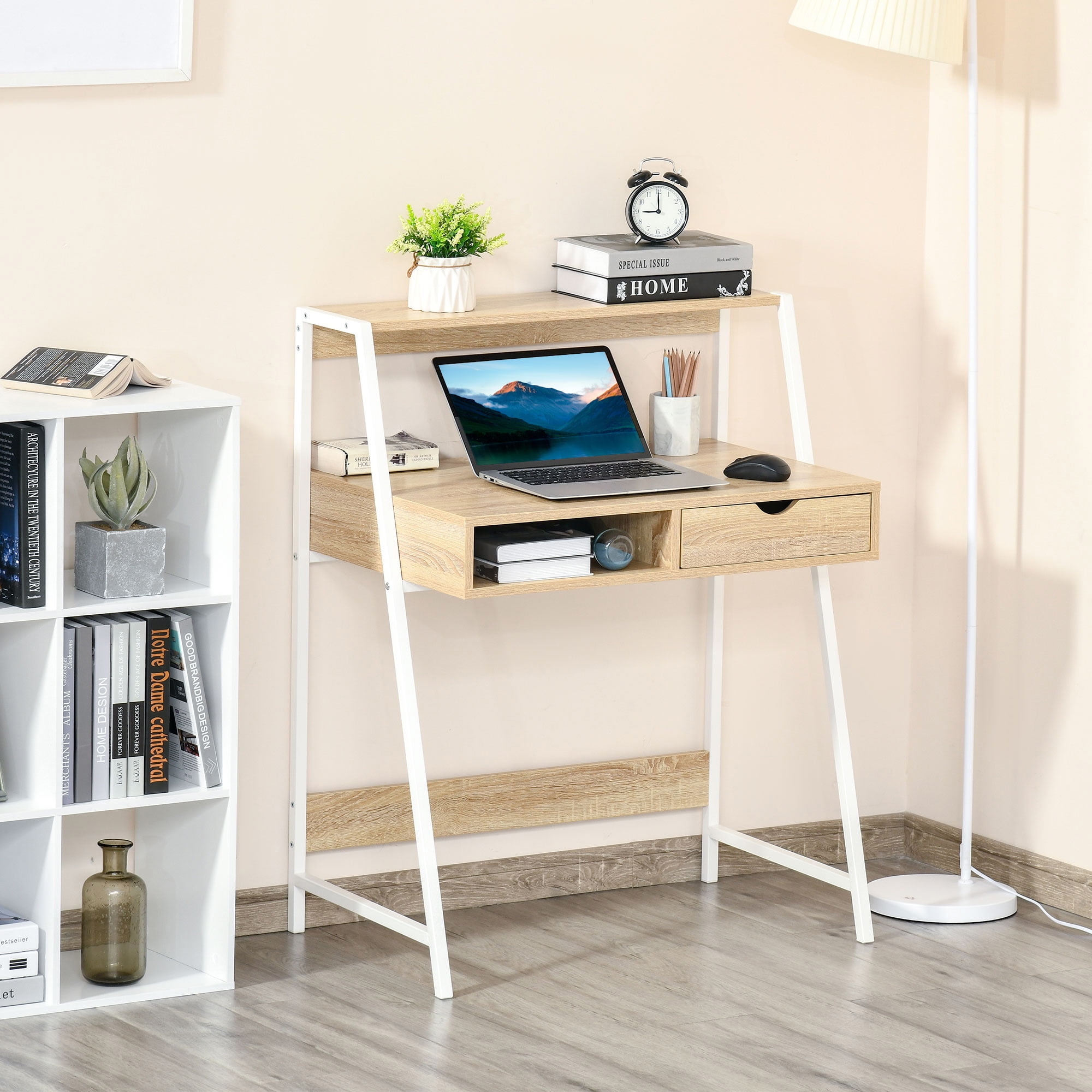 BHUIK Small Computer Desk with Drawer and Storage Shelves, Compact ...